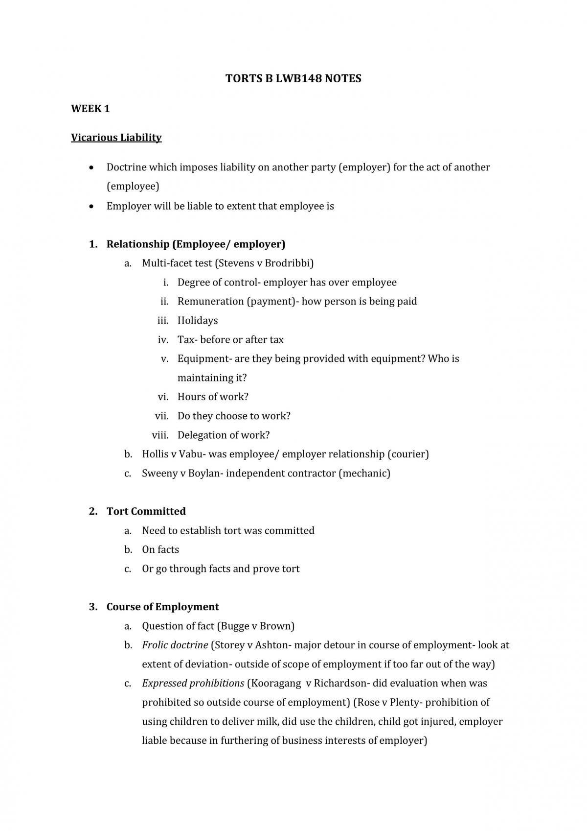Torts Answer Guide | 2021LAW - Torts 1 - Griffith | Thinkswap