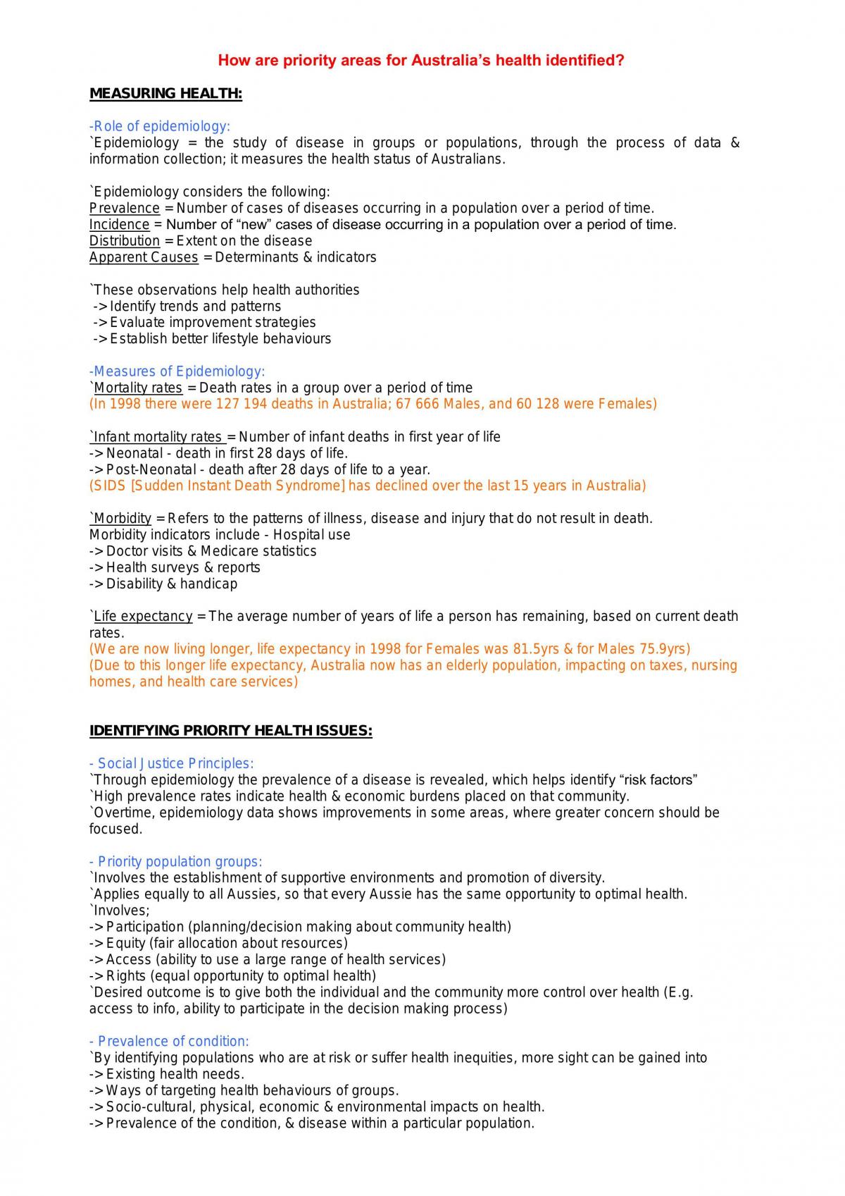 Year 12 HSC Core 1 Study Notes | Personal Development, Health and ...