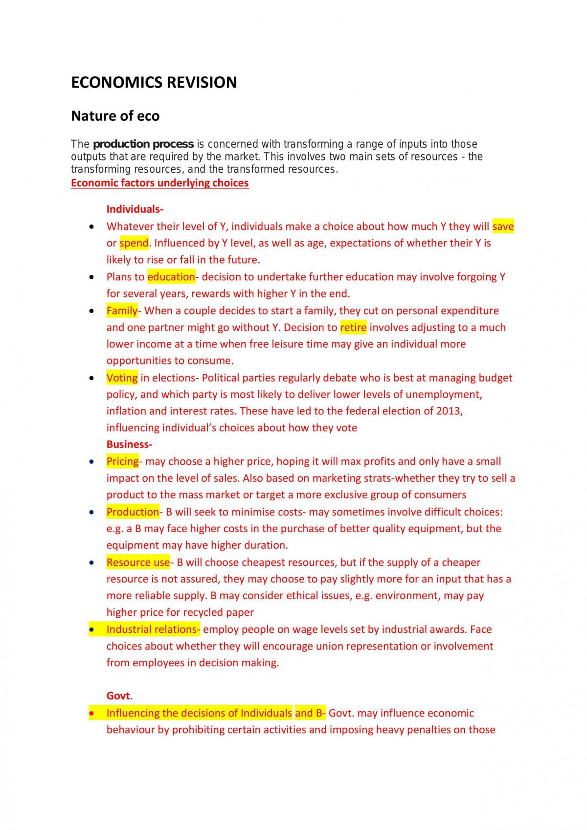 Introduction to Economics, Consumers and Business and Markets Notes ...