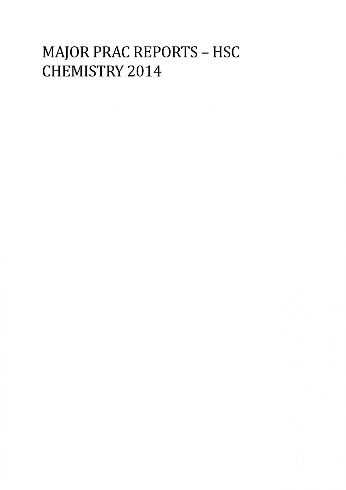 HSC Chemistry - Major Prac Reports | Chemistry - Year 12 HSC | Thinkswap