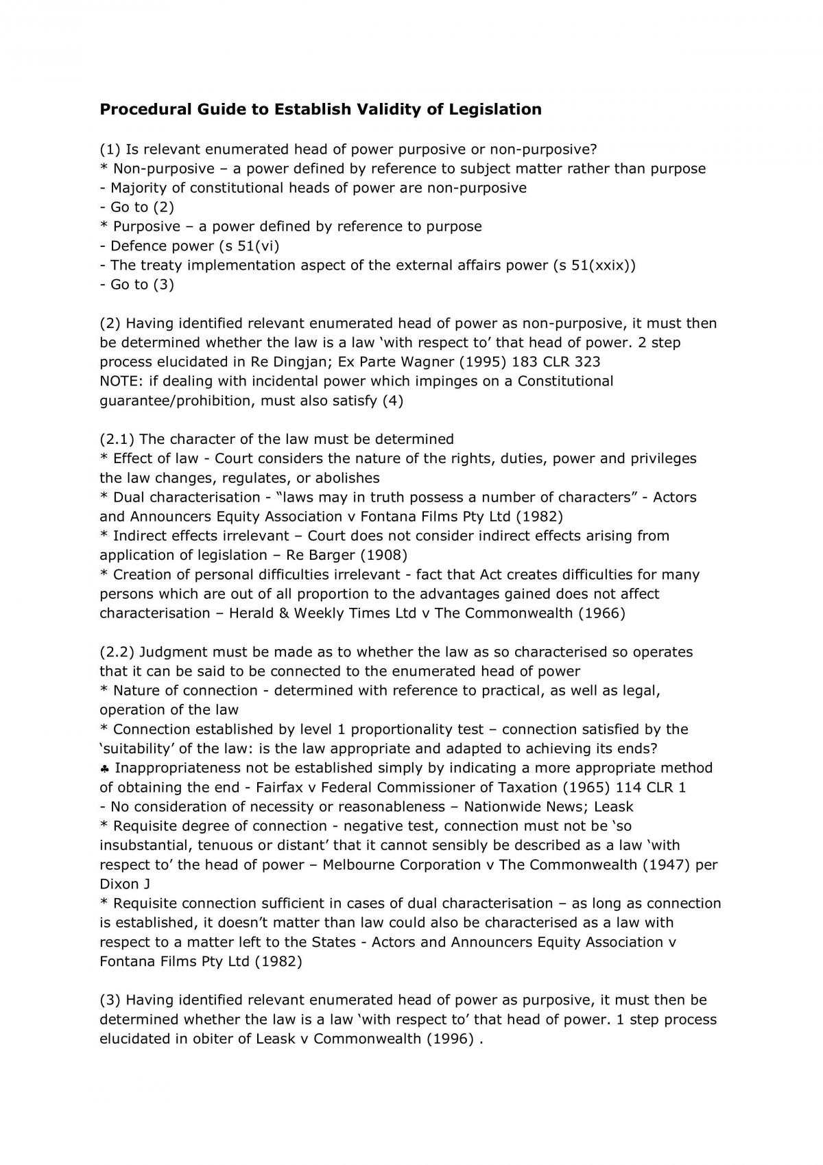 Procedural Guide to Establish Validity of Legislation | LAWS 1009 ...