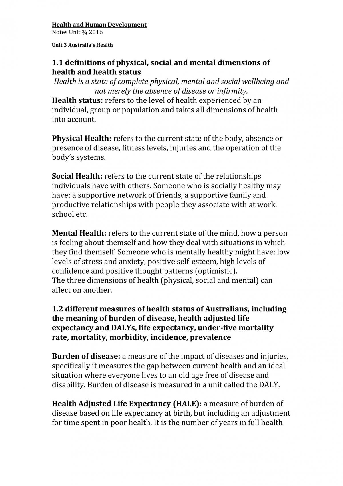 Unit 3/4 Health and Human Development Notes | Health and Human ...