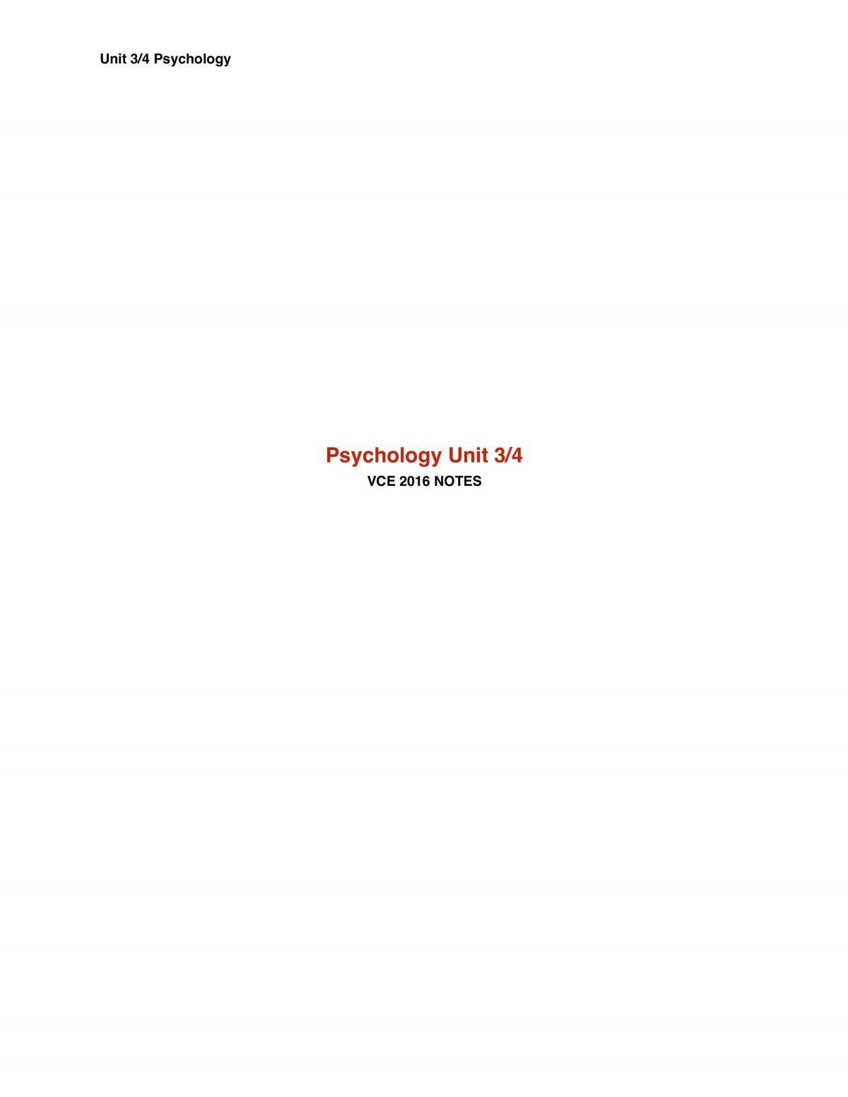 Unit 3/4 Notes Psychology | Psychology - Year 12 VCE | Thinkswap
