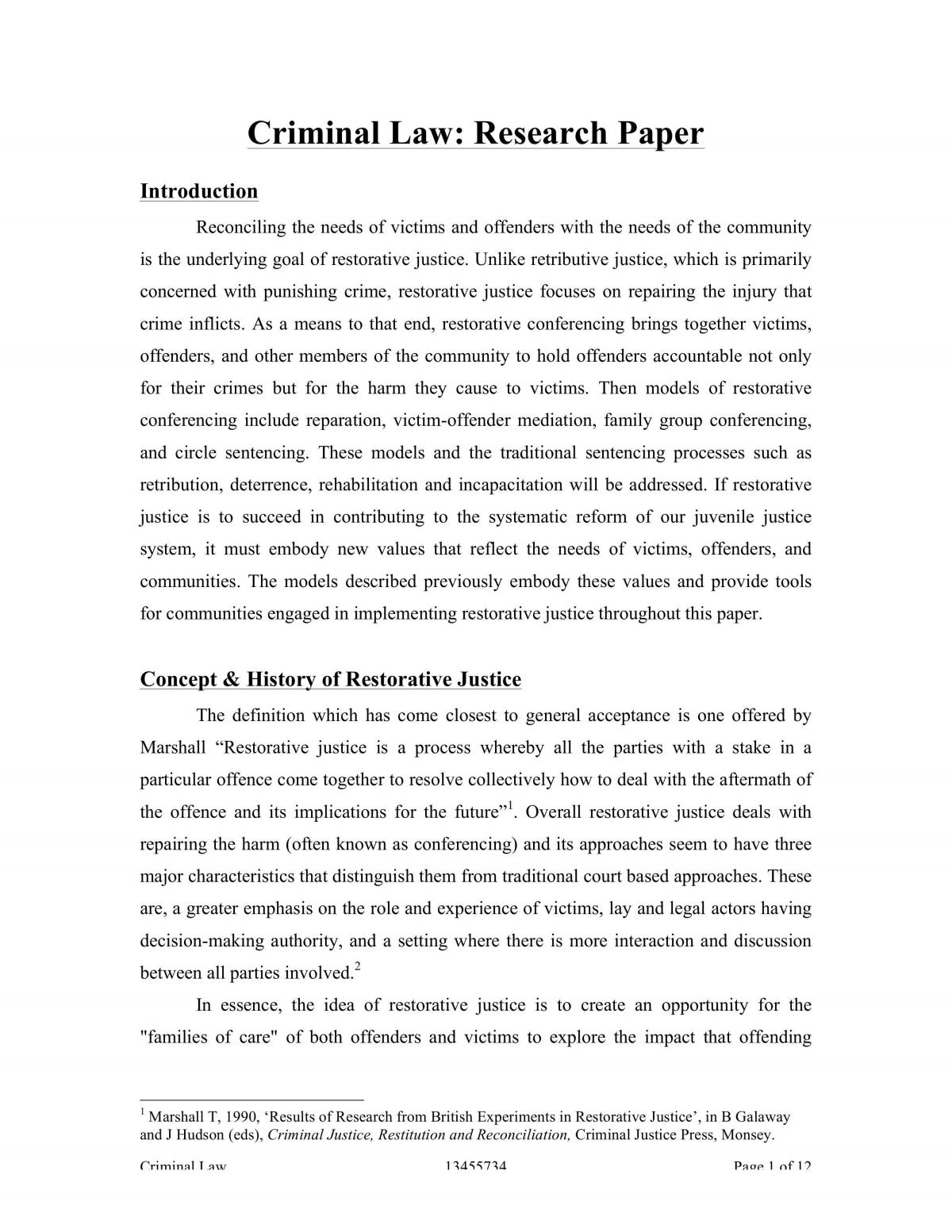 Research Paper Criminal | LAWS 2004 - Criminal Law - WSU | Thinkswap