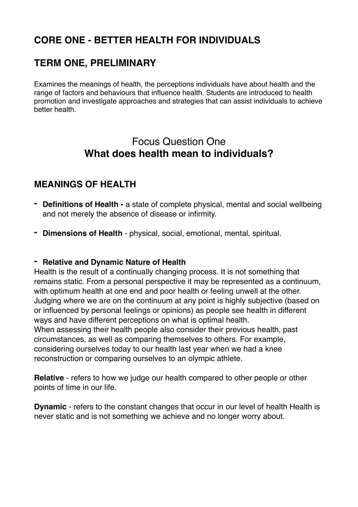PDHPE - Preliminary, Core One Complete Summary Notes | Personal ...