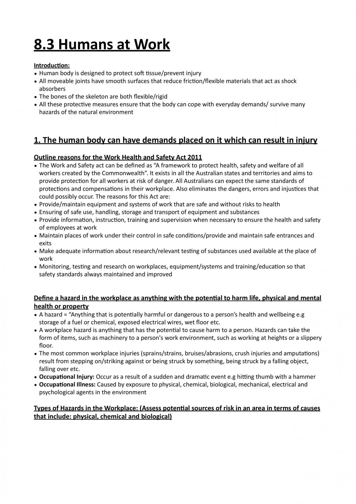 Humans At Work Notes for Senior Science | Senior Science - Year 11 HSC ...