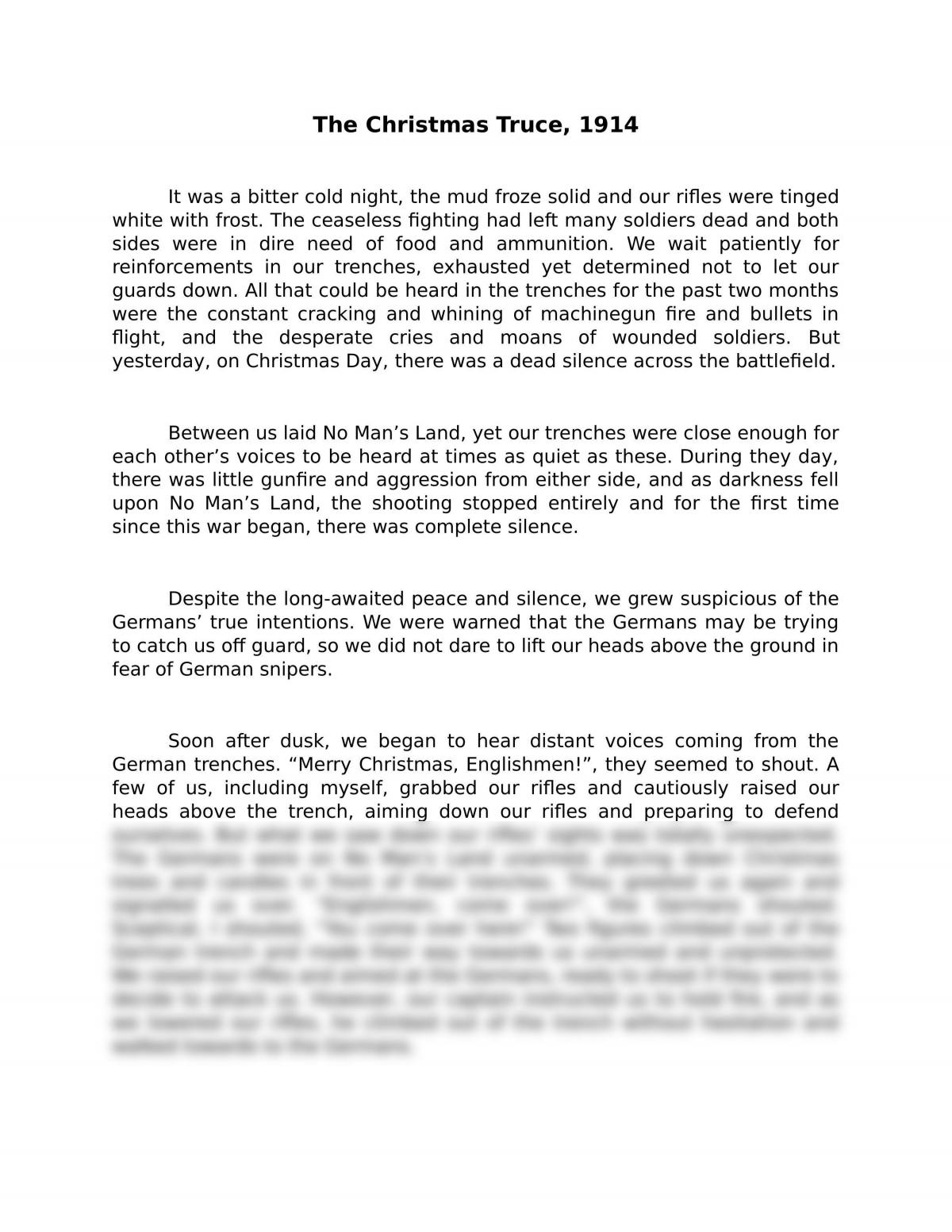 The Christmas Truce 1914 - Creative Writing (Discovery) | English ...