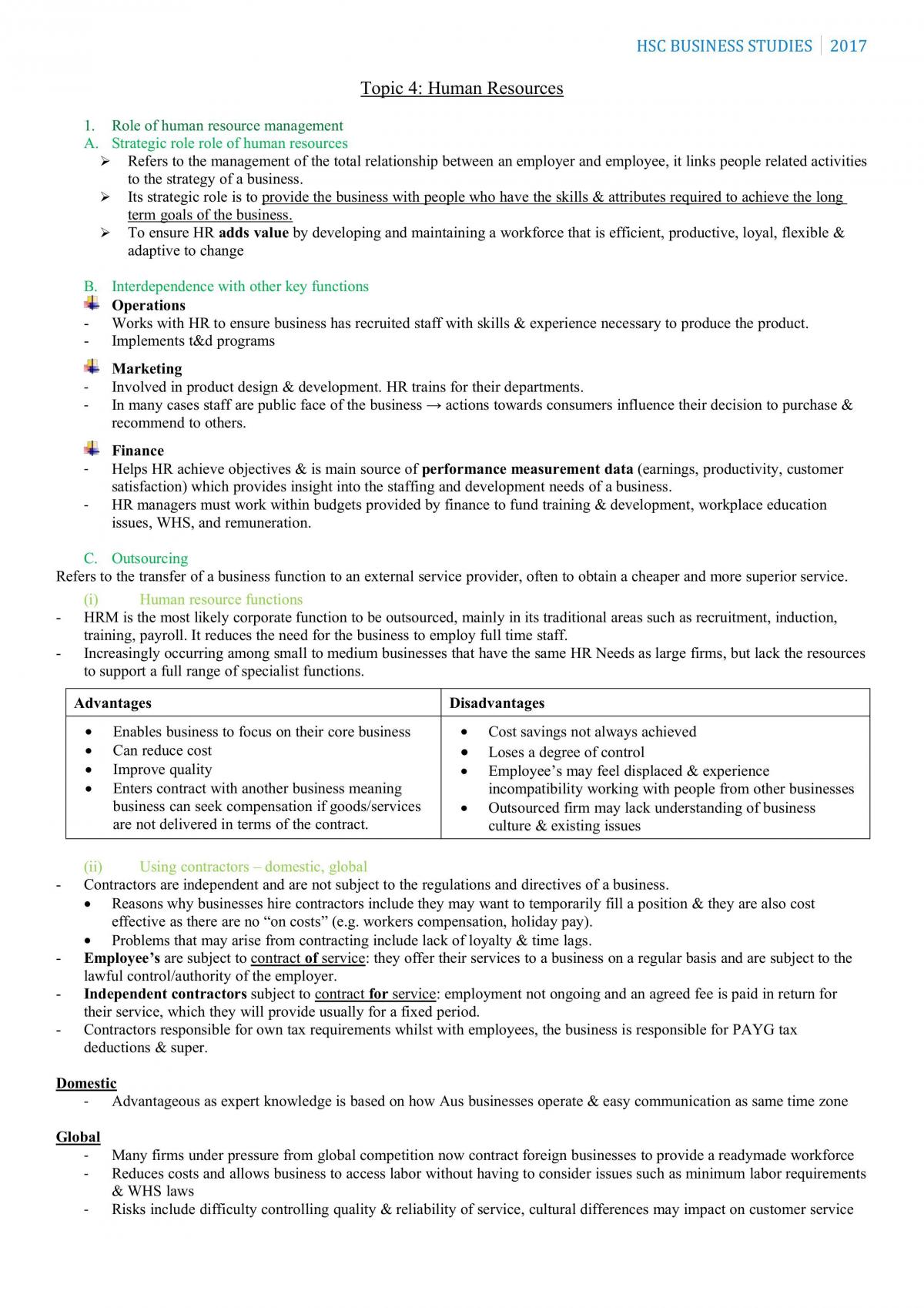 Business Studies Human Resources Notes | Business Studies - Year 12 HSC ...