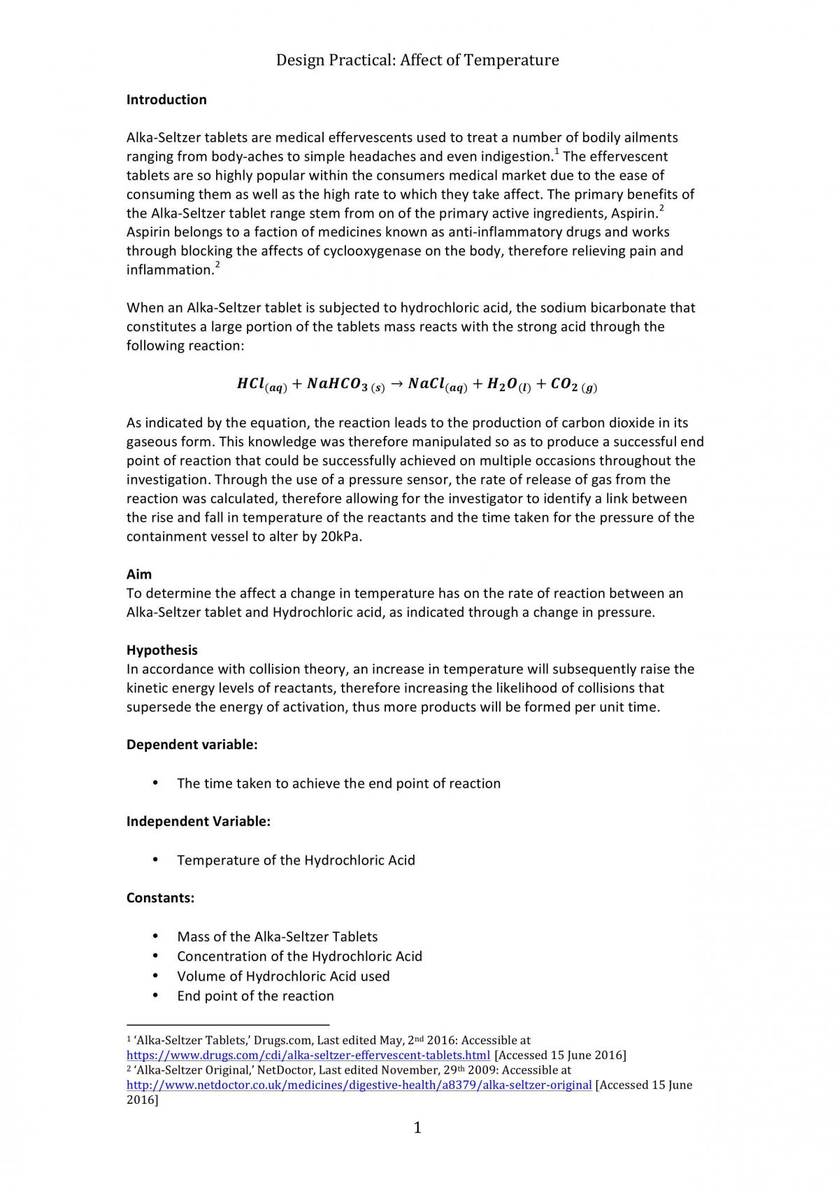 Design Investigation: The Effects of Temperature | Chemistry - Year 12 ...