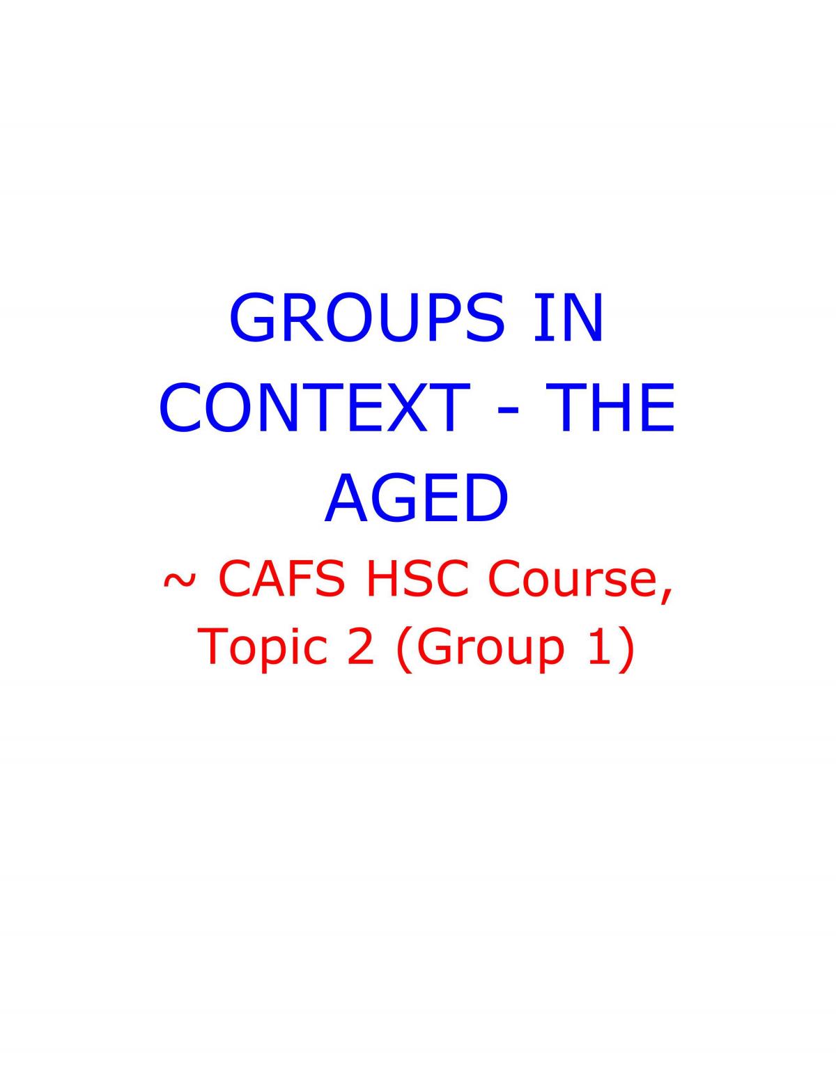Groups in Context - The Aged | Community and Family Studies - Year 12 ...