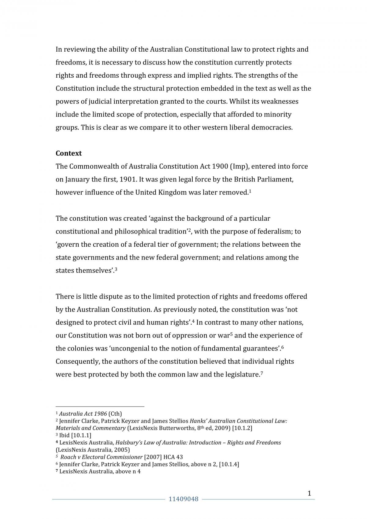 Protection of Rights and Freedoms by the Australian Constitution ...