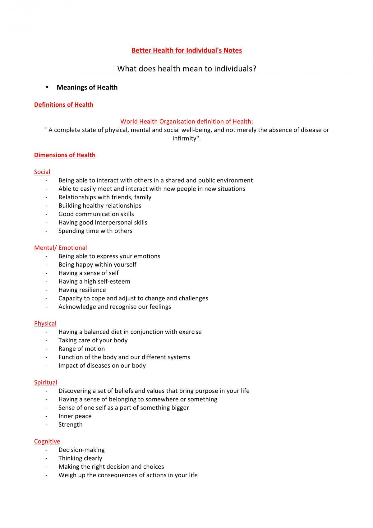 Better Health for Individuals - Syllabus Notes | Personal Development ...