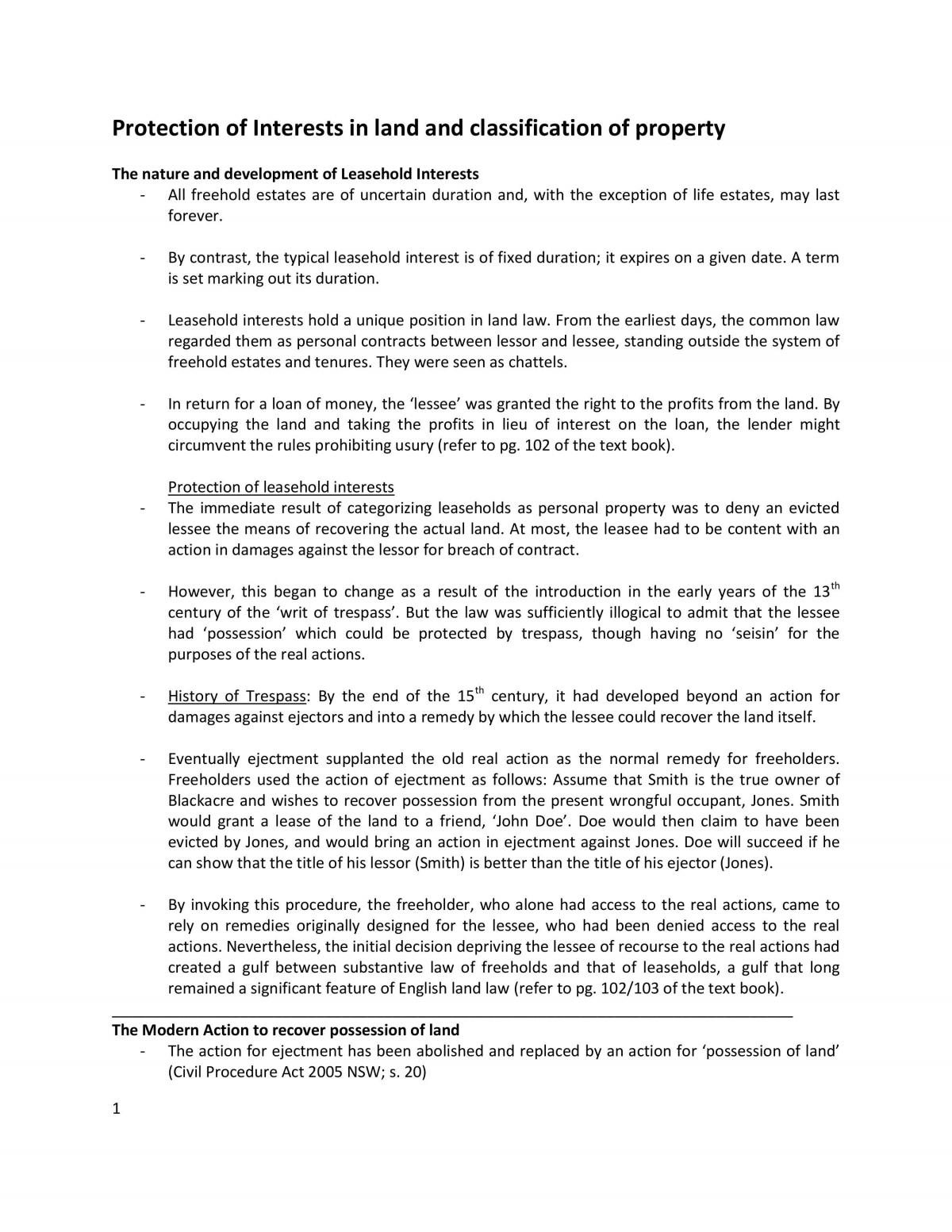 Protection of interest and classification of property | LAWS 3082 ...