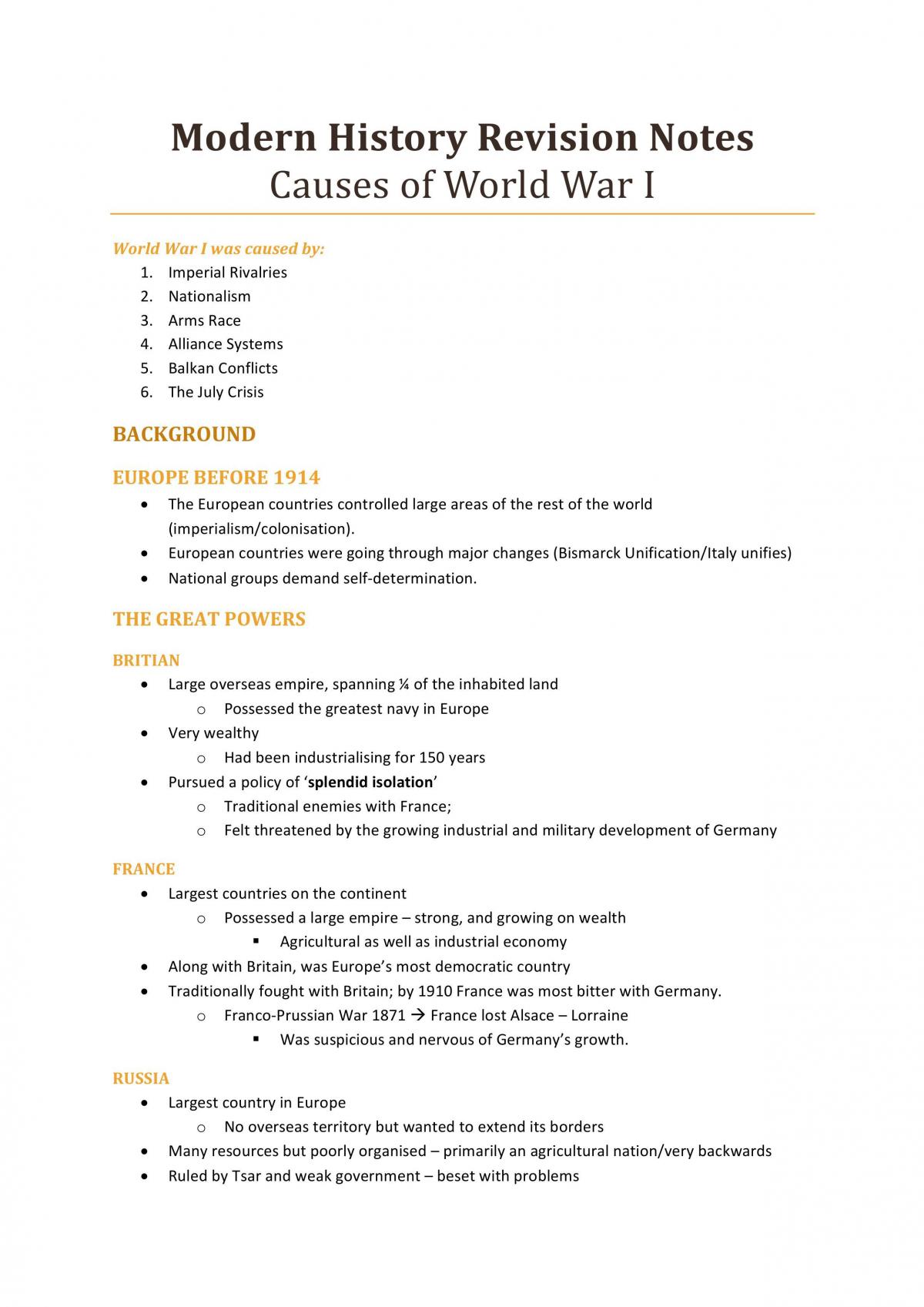 Causes of World War I | Modern History - Year 11 HSC | Thinkswap