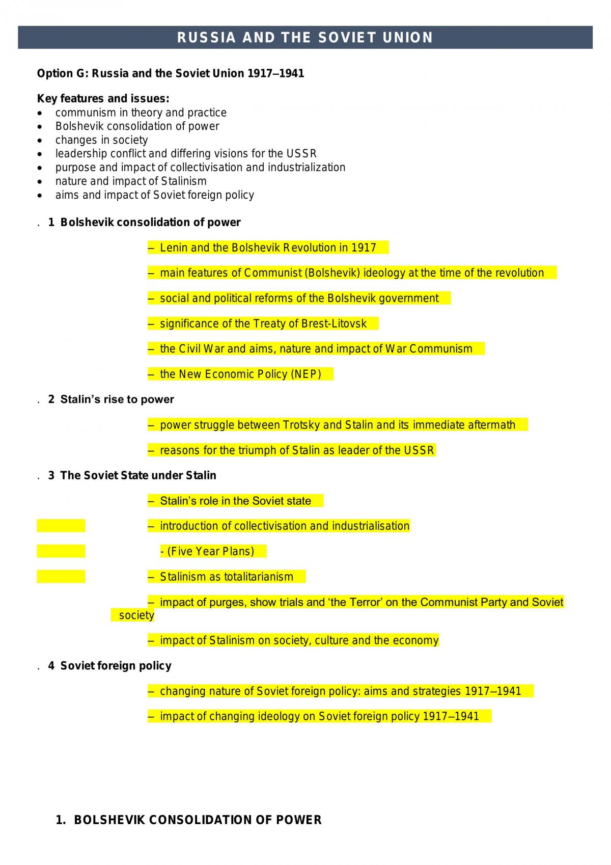 Russia and the Soviet Union Completed Syllabus Notes | Modern History ...