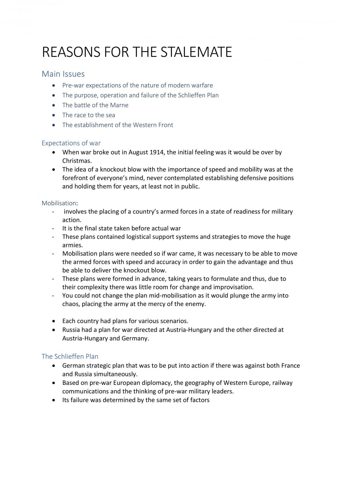 World War 1 Notes | Modern History - Year 12 HSC | Thinkswap