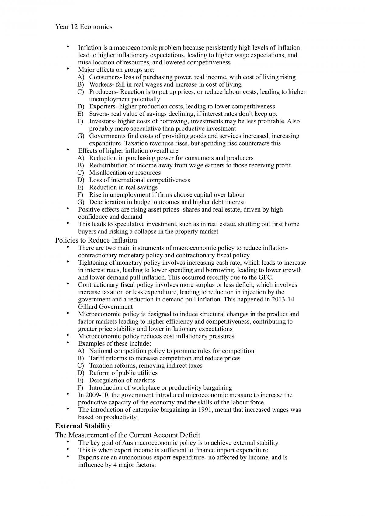 Economic Issues Revision Notes | Economics - Year 12 HSC | Thinkswap