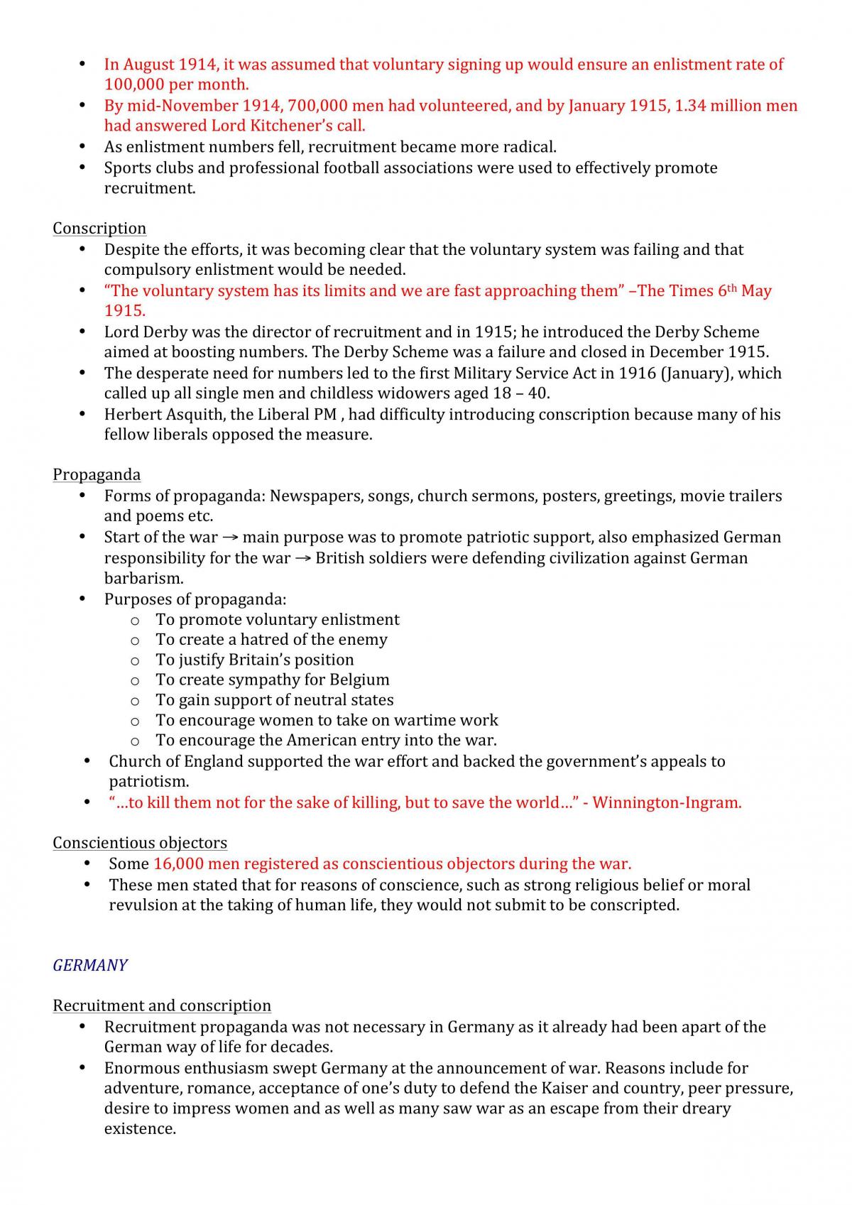 World War 1 Notes | Modern History - Year 12 HSC | Thinkswap