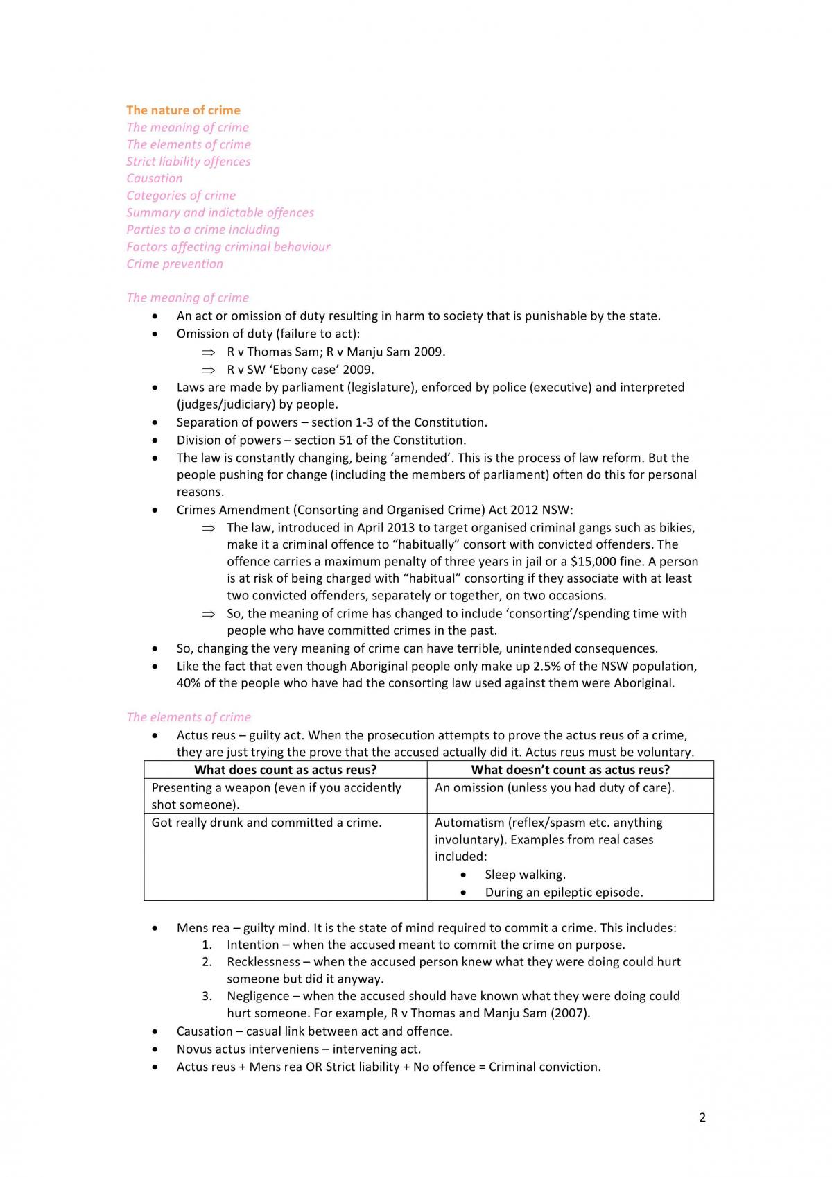 Crime Summary Notes | Legal Studies - Year 12 HSC | Thinkswap