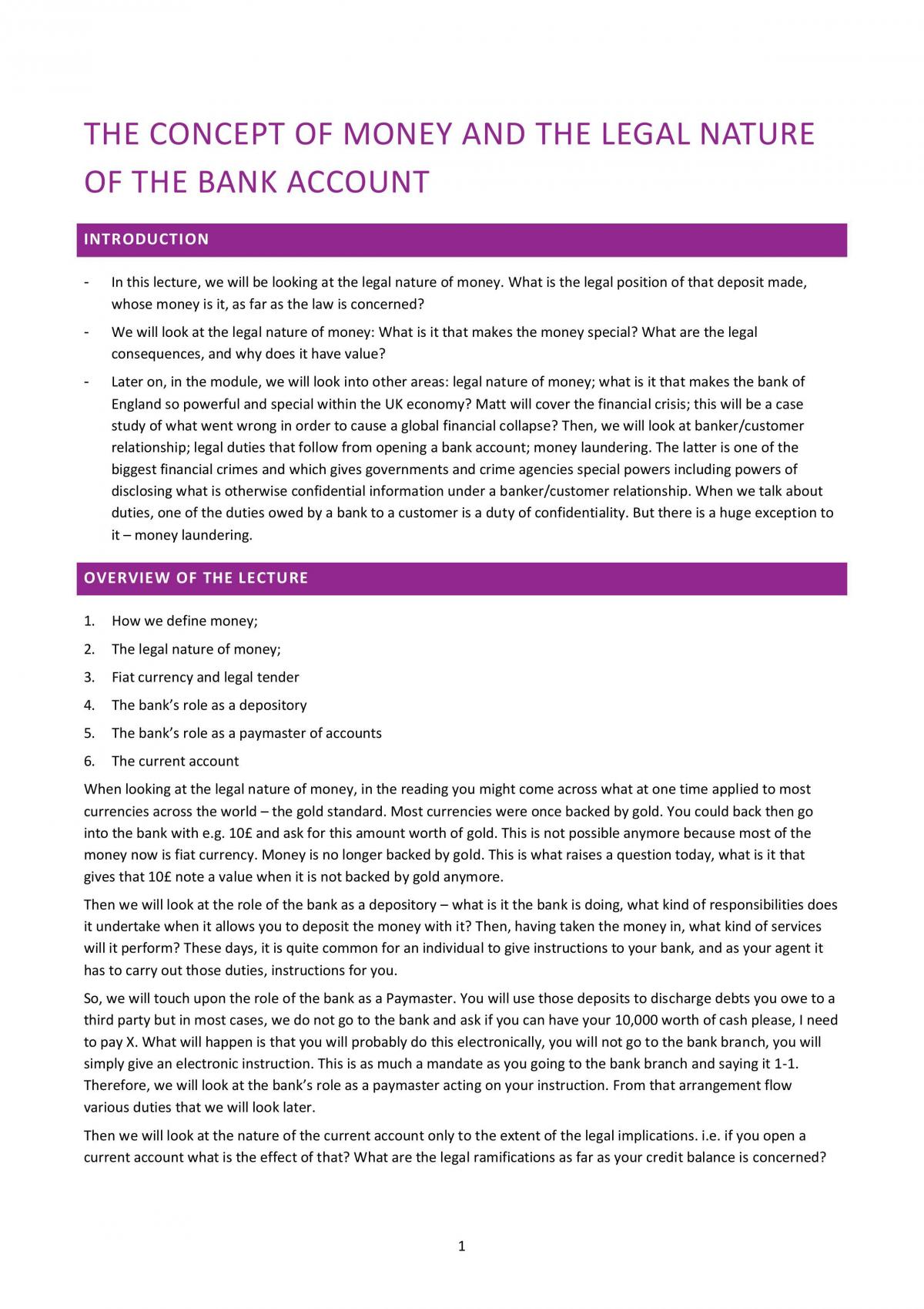 Banking Law Full Notes | LAW317 - Banking Law - Liverpool | Thinkswap