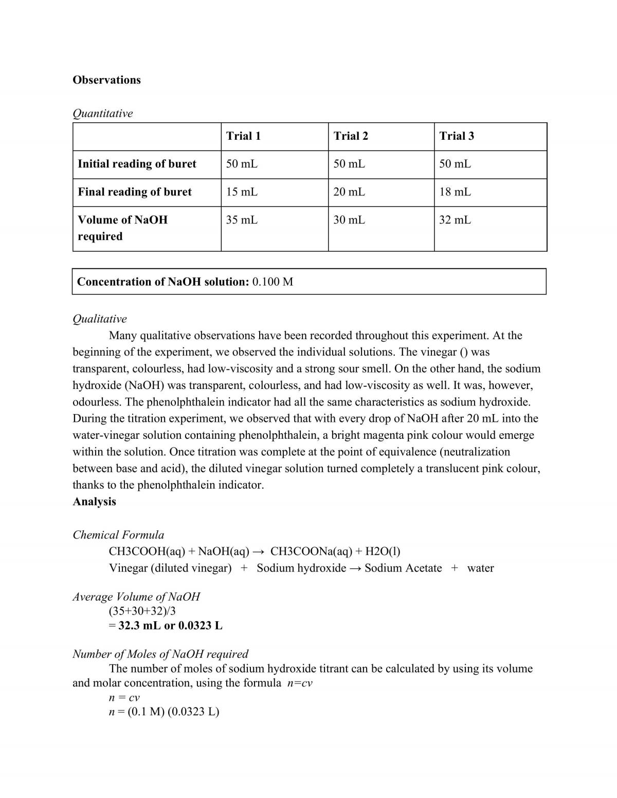 Titration Analysis of Commercial Vinegar Chemistry Lab | Chemistry ...