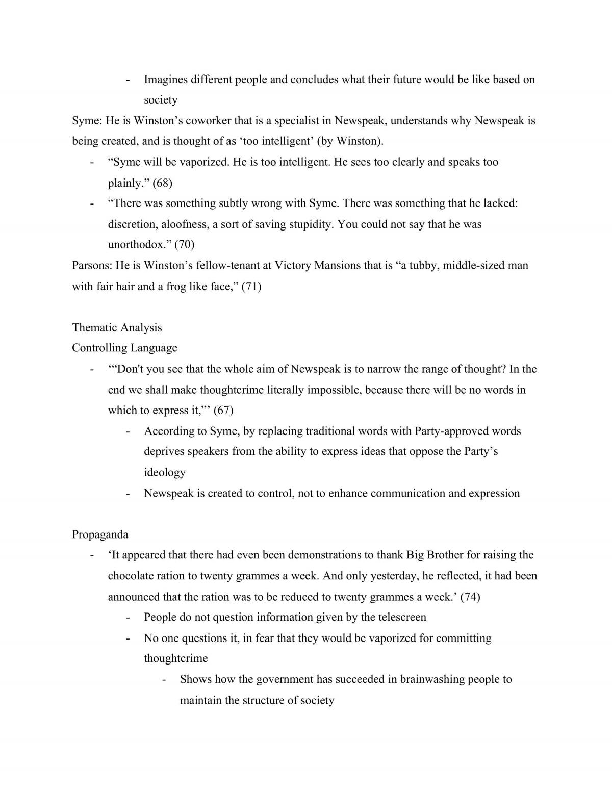 ENG3U 1984 Chapter 2-8 Analyses | English (University) - Grade 11 OSSD ...