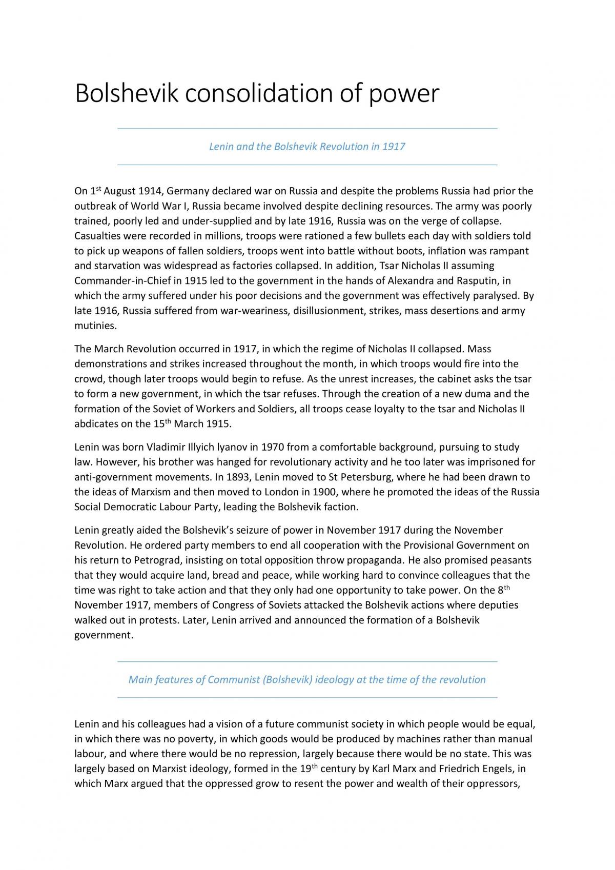 Russia and Soviet Union Notes | Modern History - Year 12 HSC | Thinkswap