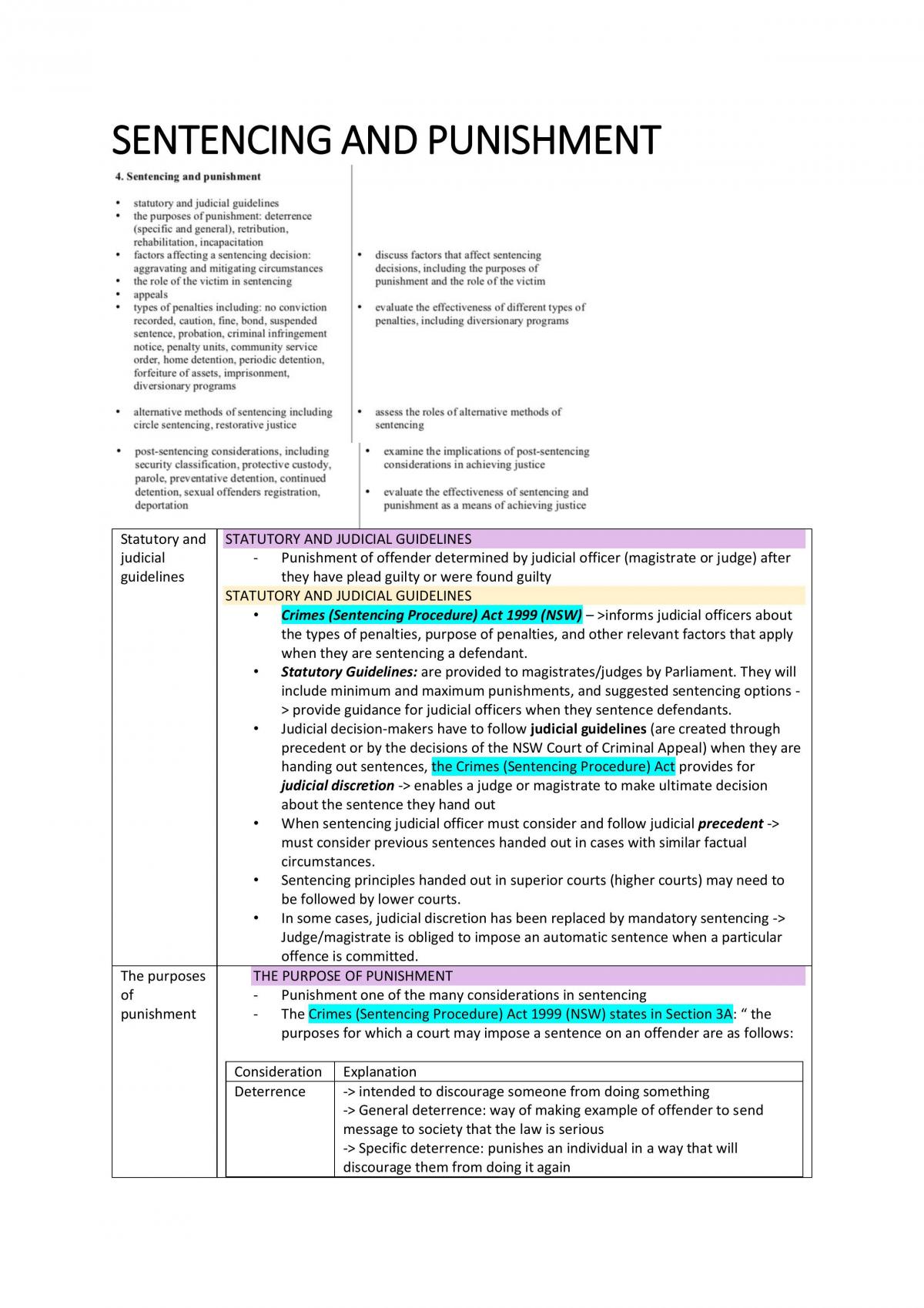 Legal Studies Crime Notes | Legal Studies - Year 12 HSC | Thinkswap