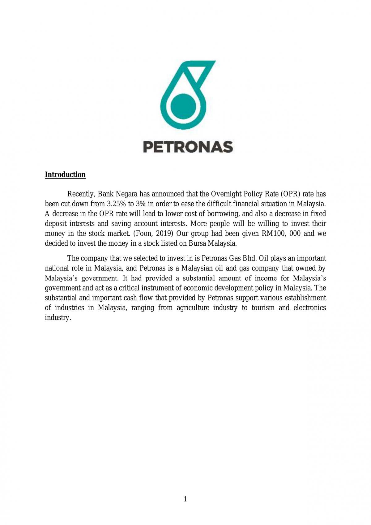 Assignment - Petronas | BA105 - Financial Markets & Institutions - UCSI ...