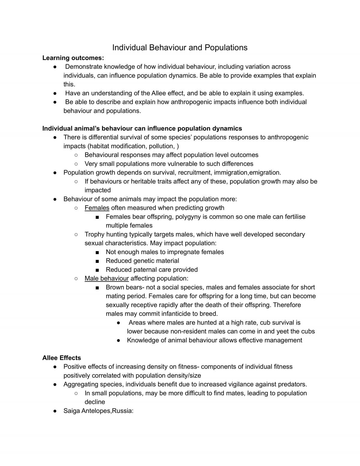 Behavioural Ecology Notes | BIOEB200 - Behavioural Ecology ...