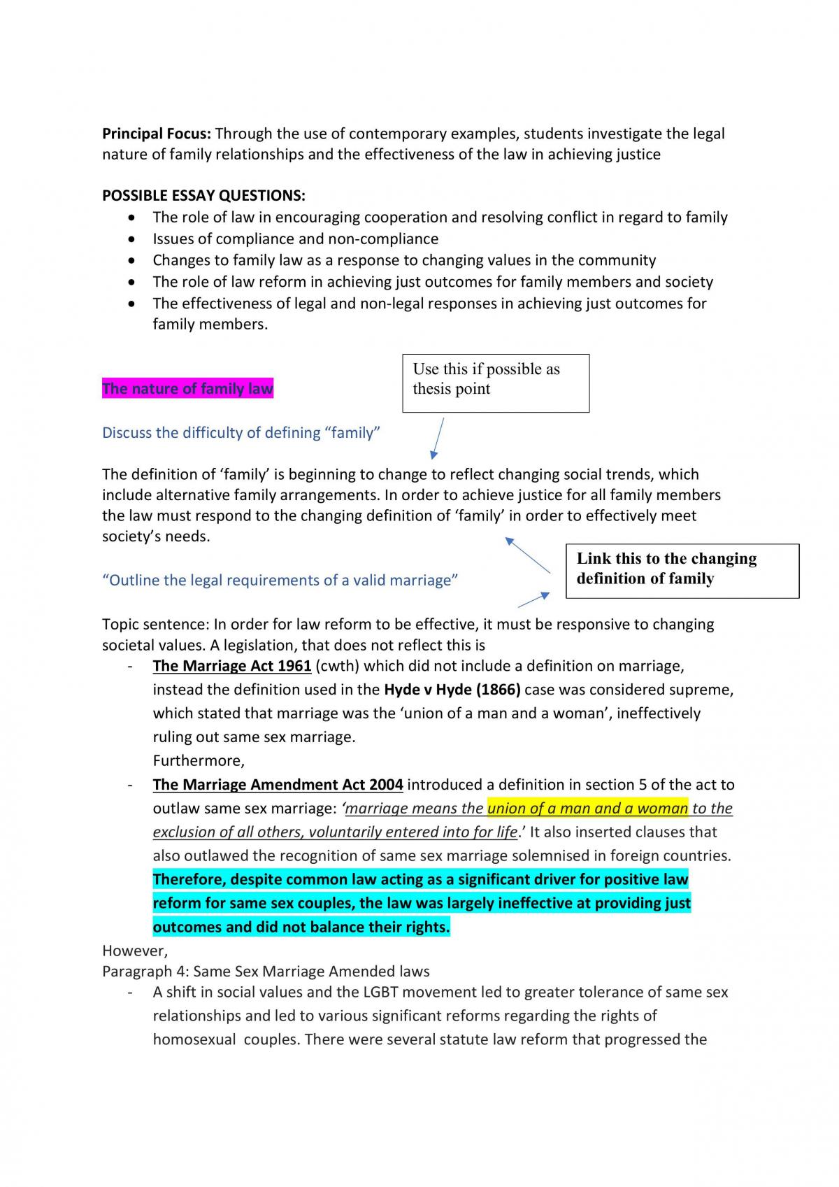 Family Law - Essay Plans | Legal Studies - Year 12 HSC | Thinkswap