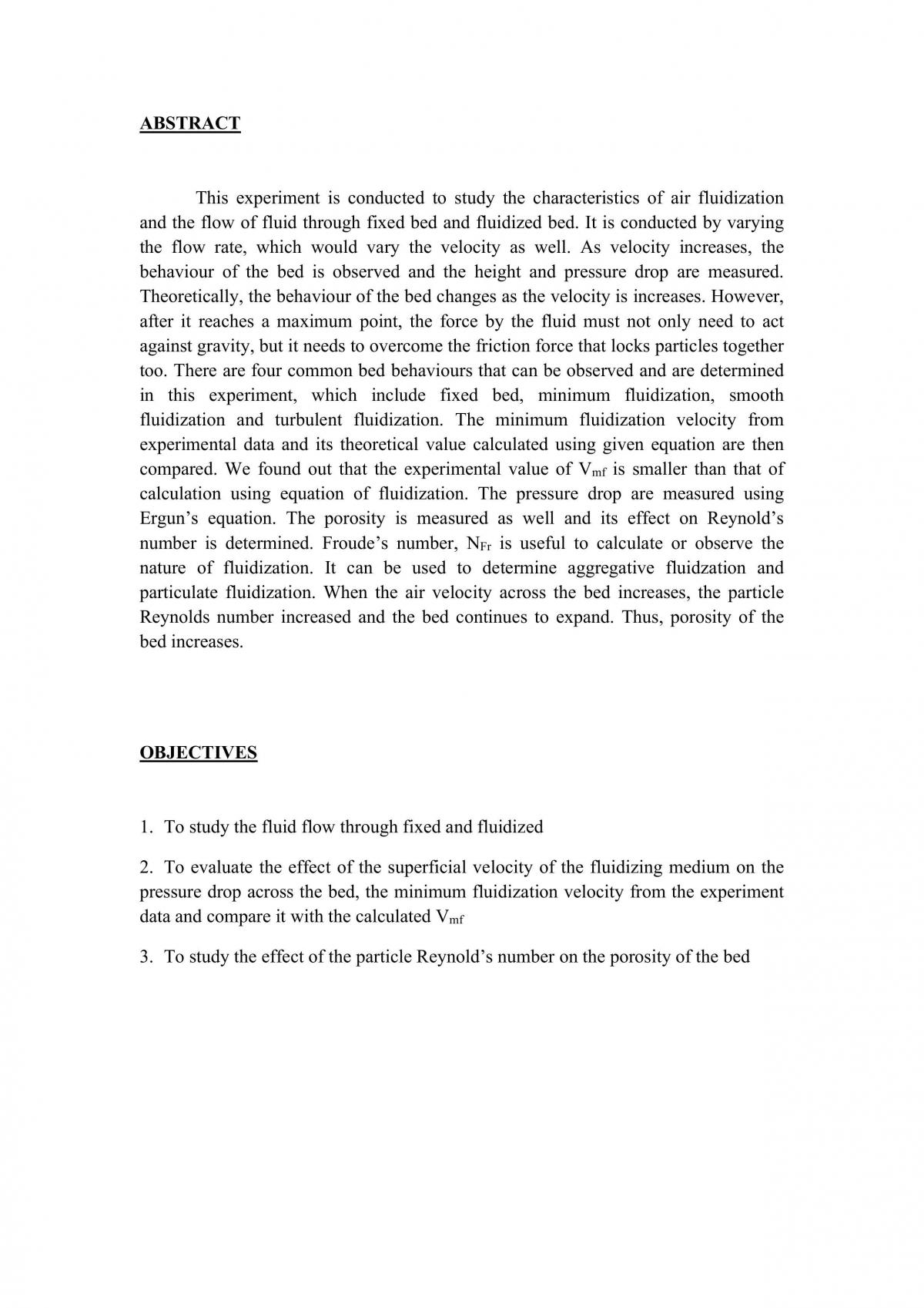 Lab Report of Air Fluidization Characteristics Experiment | EKC291 ...