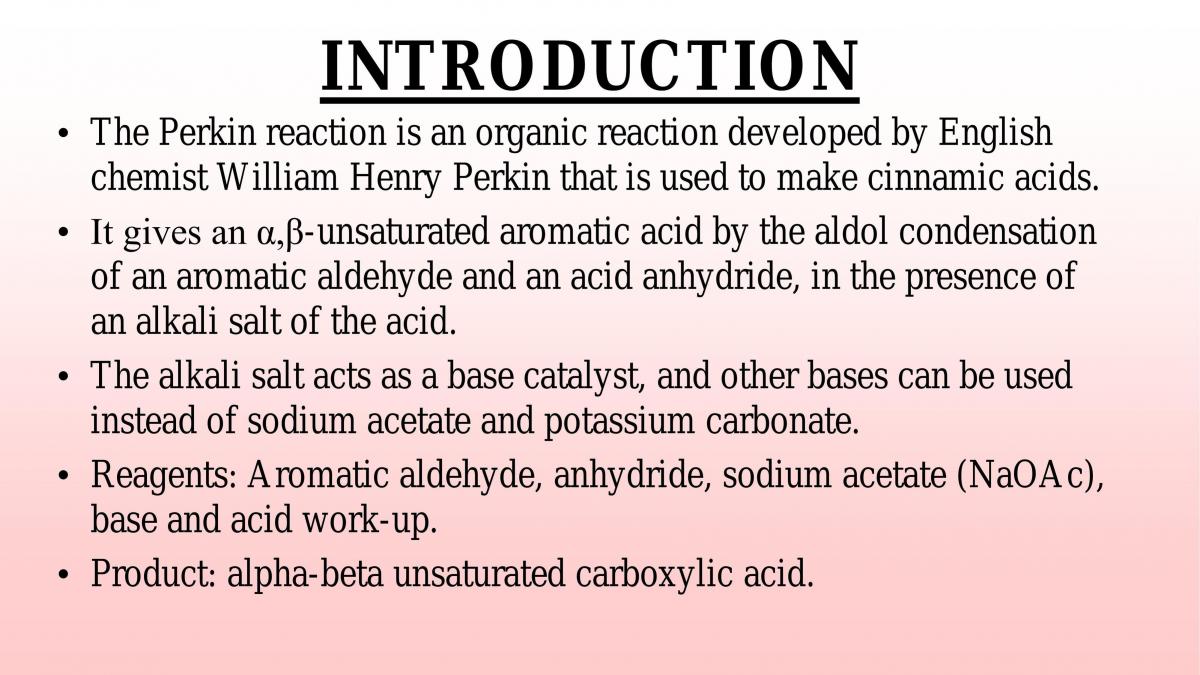 Perkin Reaction | PPCC6420302 - Pharmaceutical Chemistry II - AIMST ...