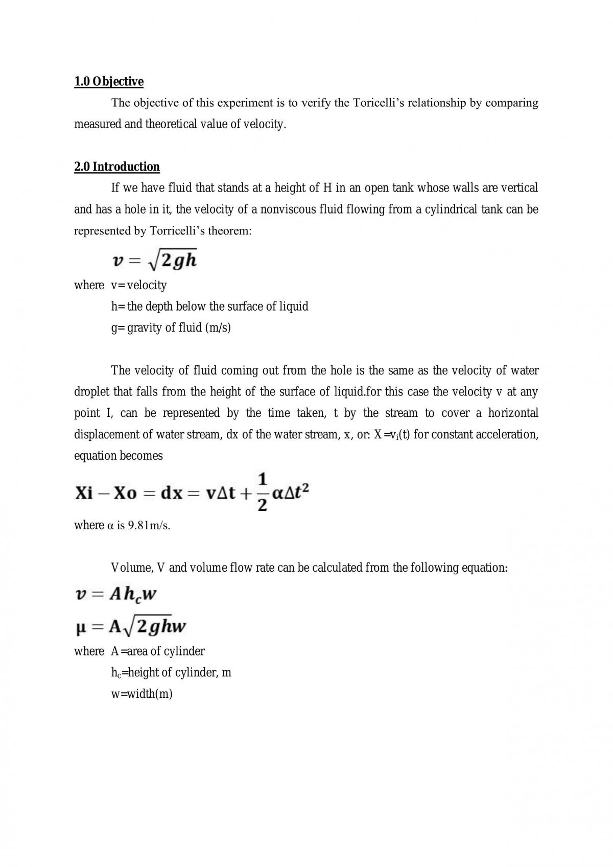 Experiment 7 Torricelli Theorem | SKTK2721 - Fluid Mechanics Laboratory ...