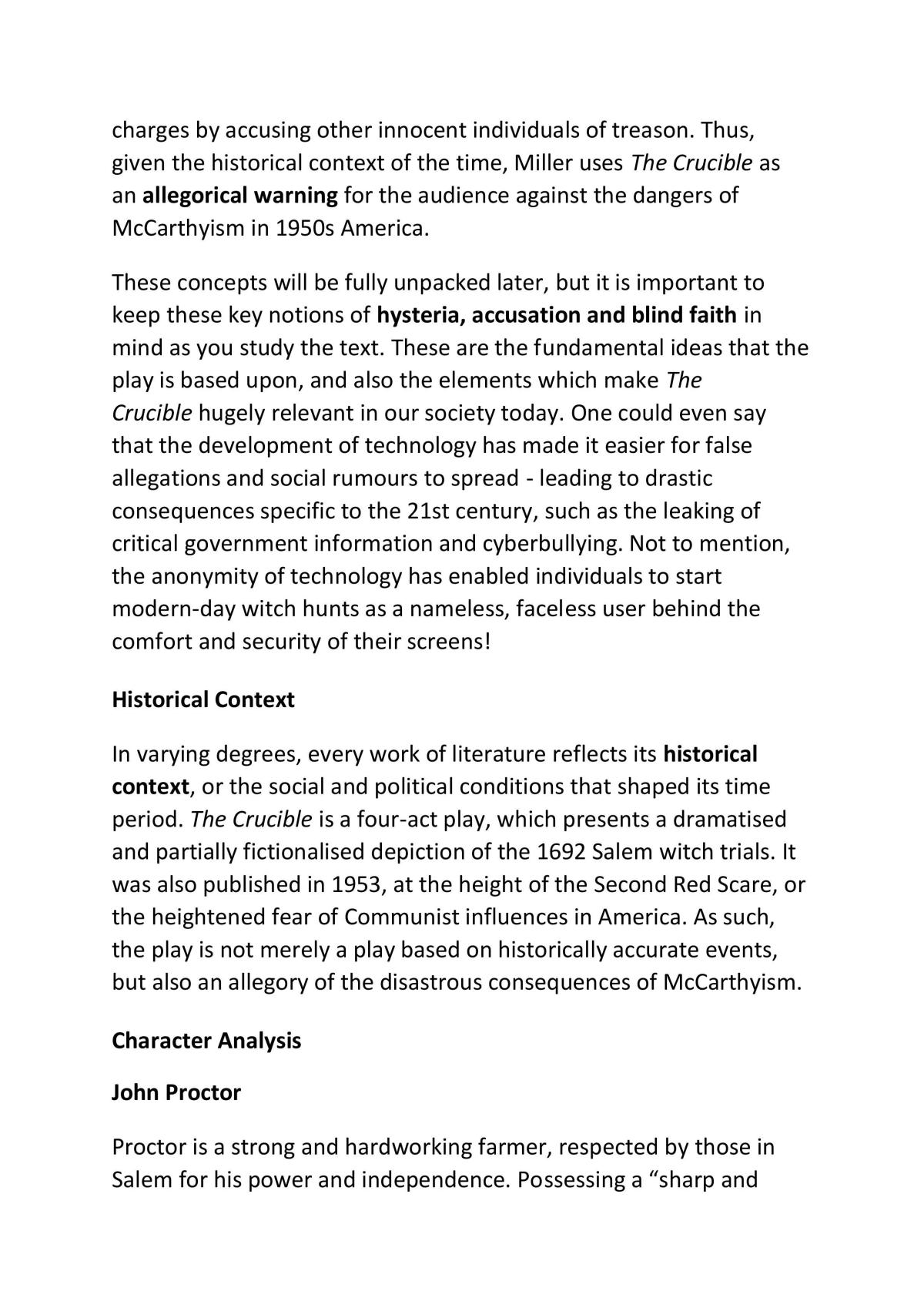 The Crucible Notes | English - Year 12 SACE | Thinkswap