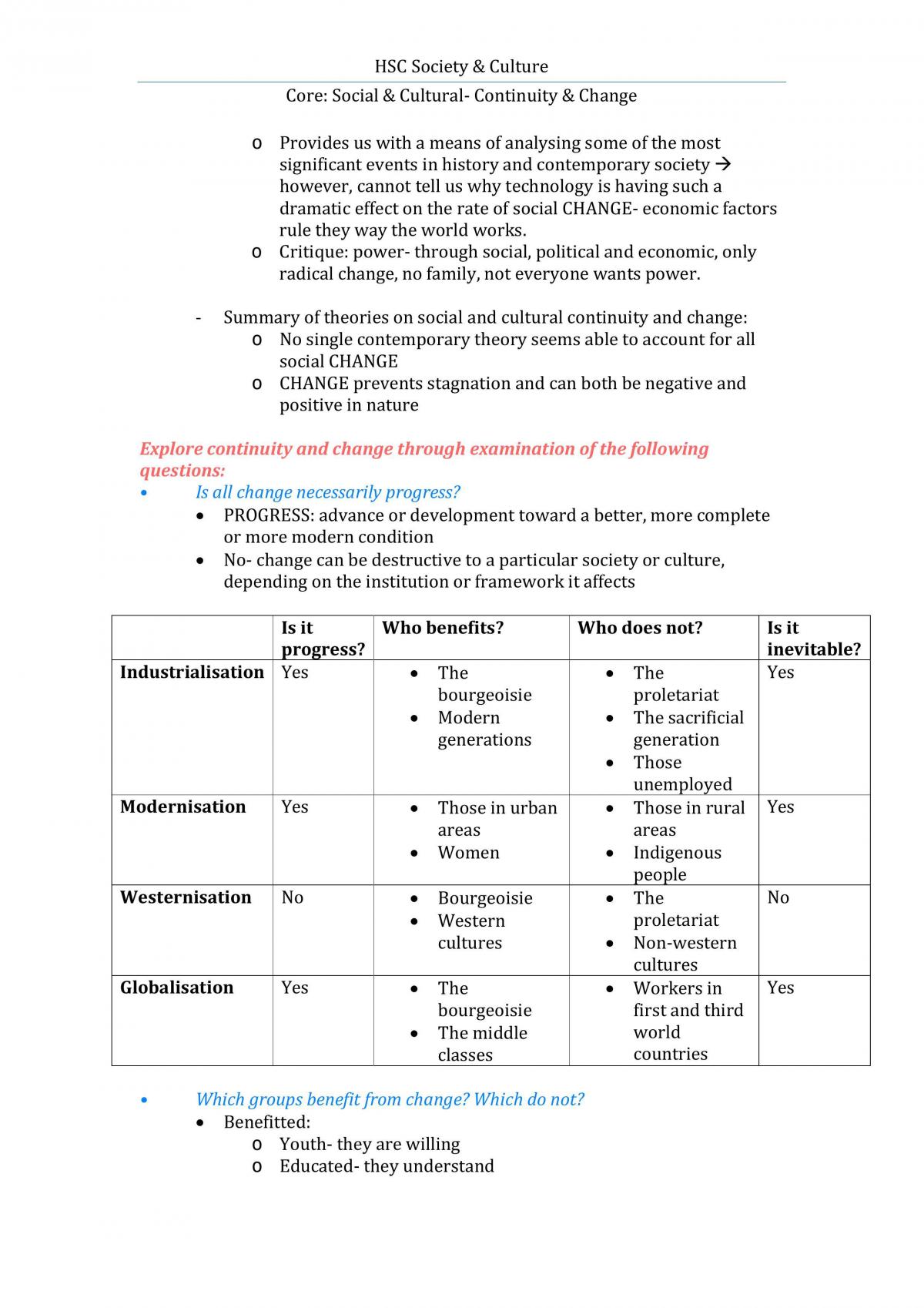 Social & Cultural- Continuity & Change | Society and Culture - Year 12 ...