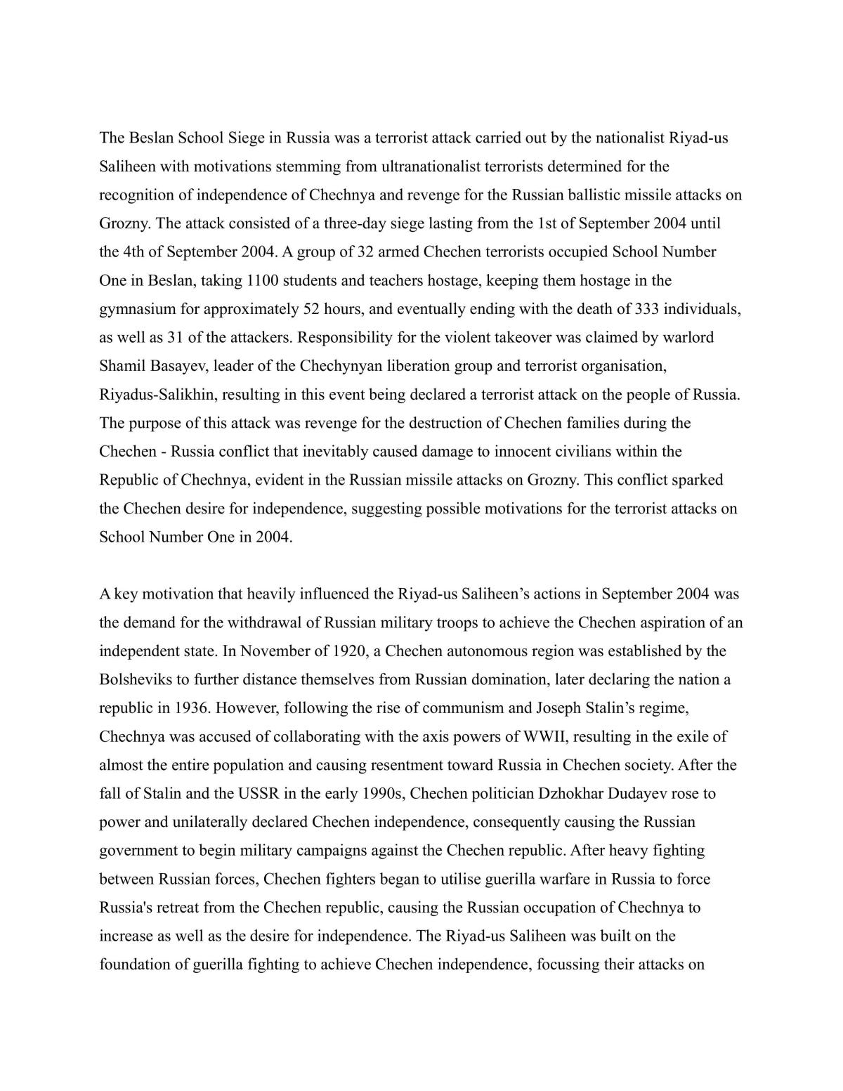 Modern History Internal Assessment Task Two Report - Terrorism in the ...