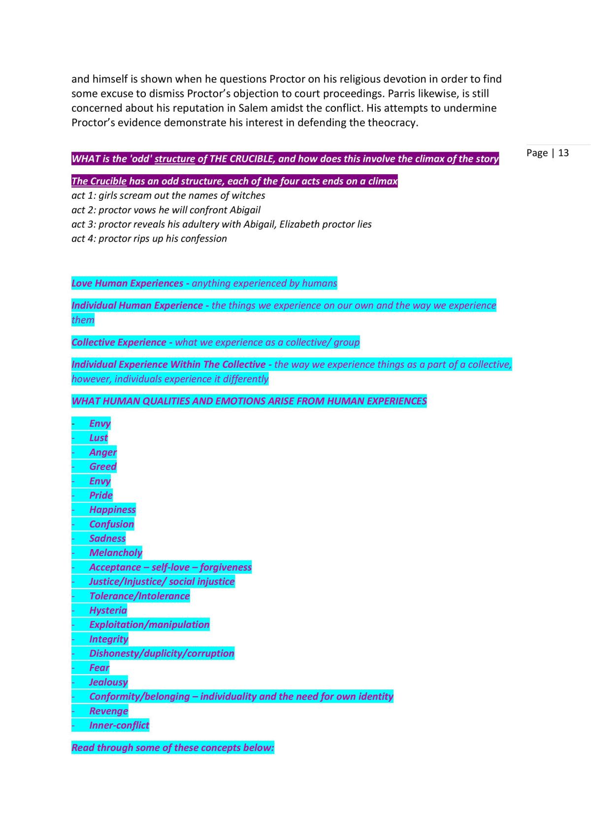 The Crucible Revision Notes | English (Advanced) - Year 12 HSC | Thinkswap