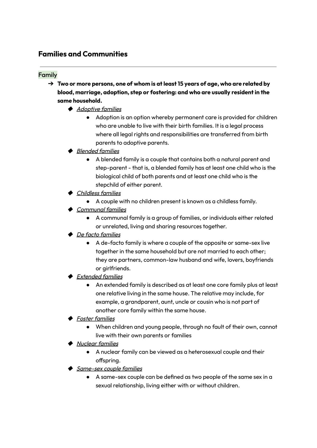 CAFS notes year 11 | Community and Family Studies - Year 11 HSC | Thinkswap