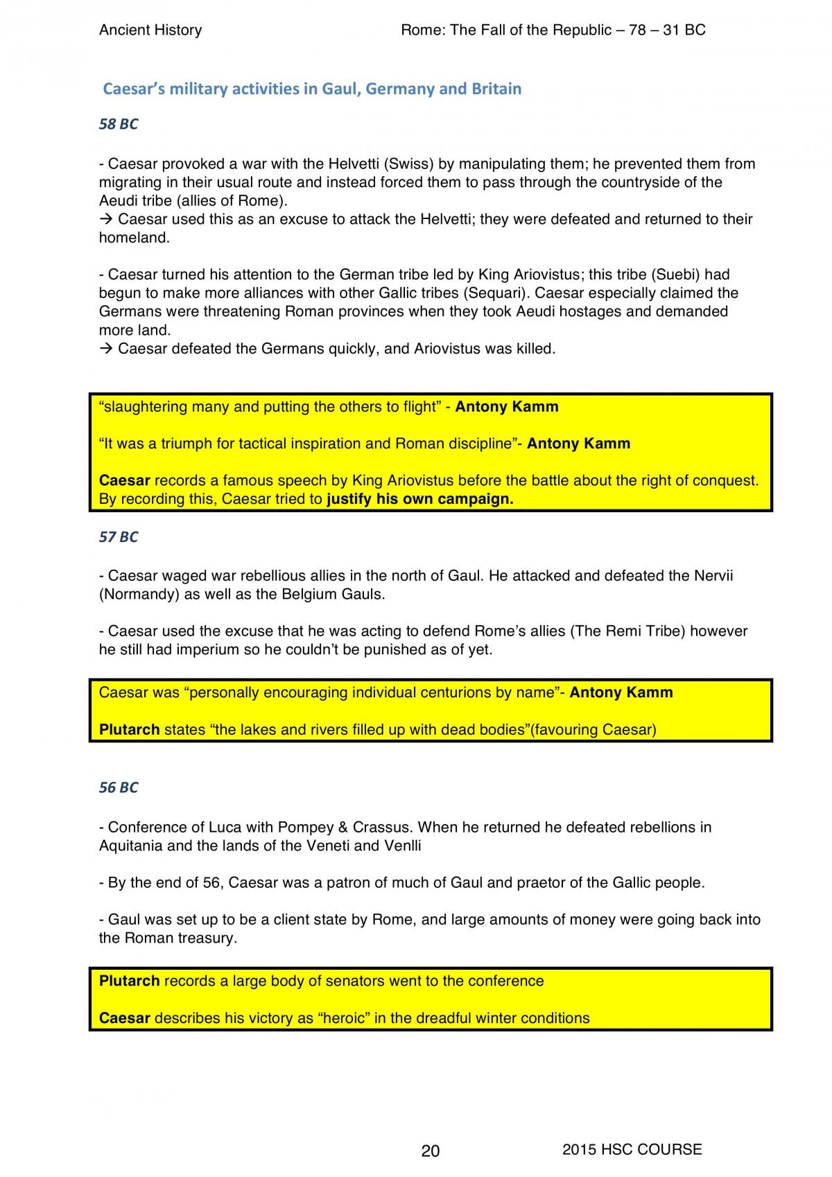 Rome - The Fall of the Republic Notes | Ancient History - Year 12 HSC ...