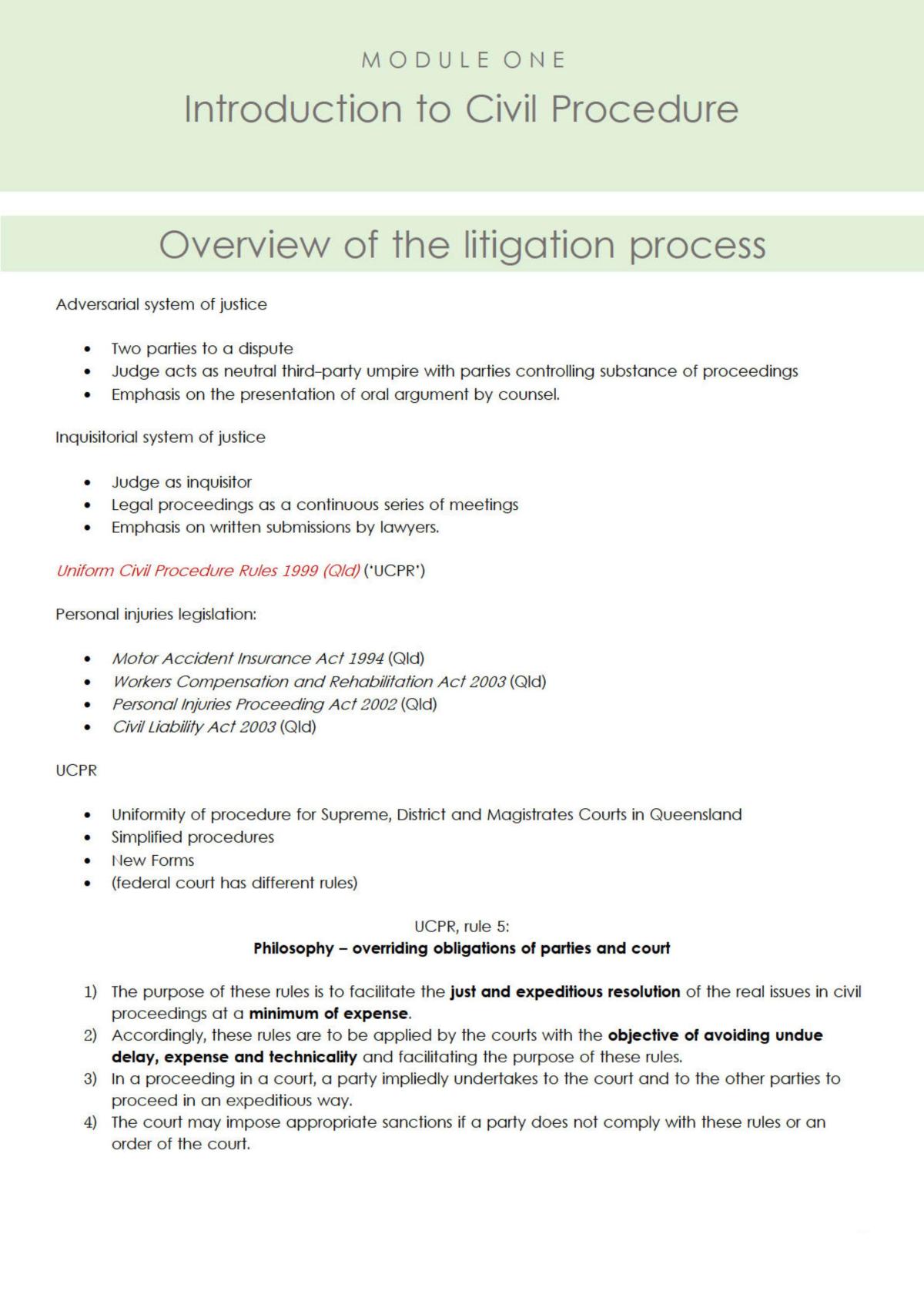 Civil Procedure Exam Notes | LLB306 - Civil Dispute Procedure - QUT ...