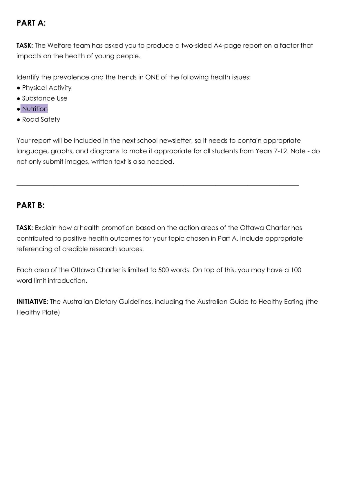 Assessment Task: Health of Young People | Personal Development, Health ...