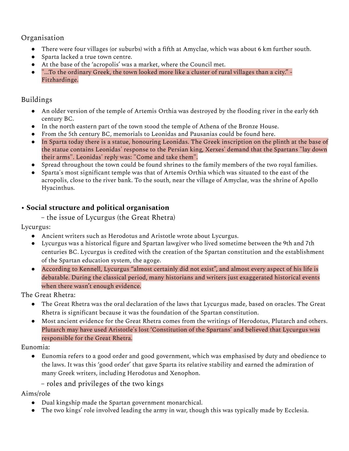Spartan Society Syllabus Notes | Ancient History - Year 12 HSC | Thinkswap
