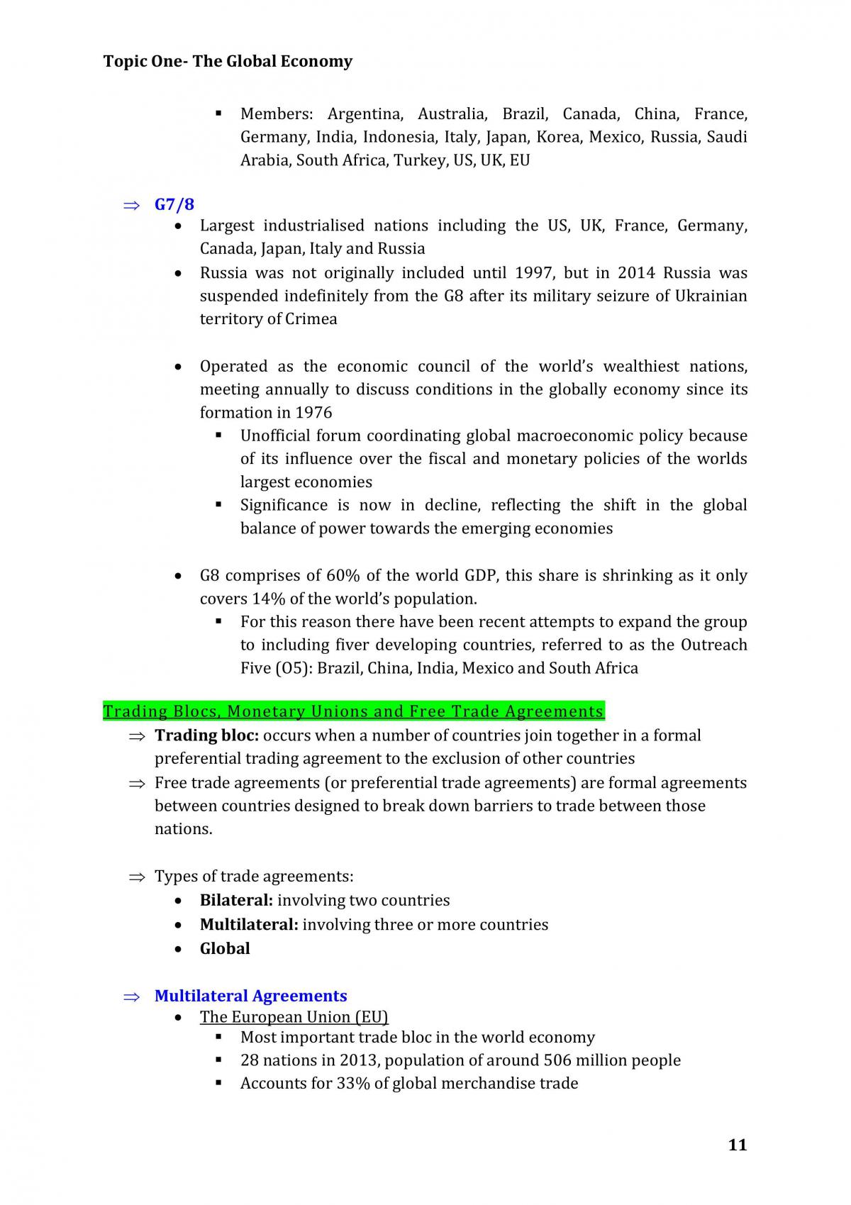 The Global Economy Economic HSC Notes | Economics - Year 12 HSC | Thinkswap