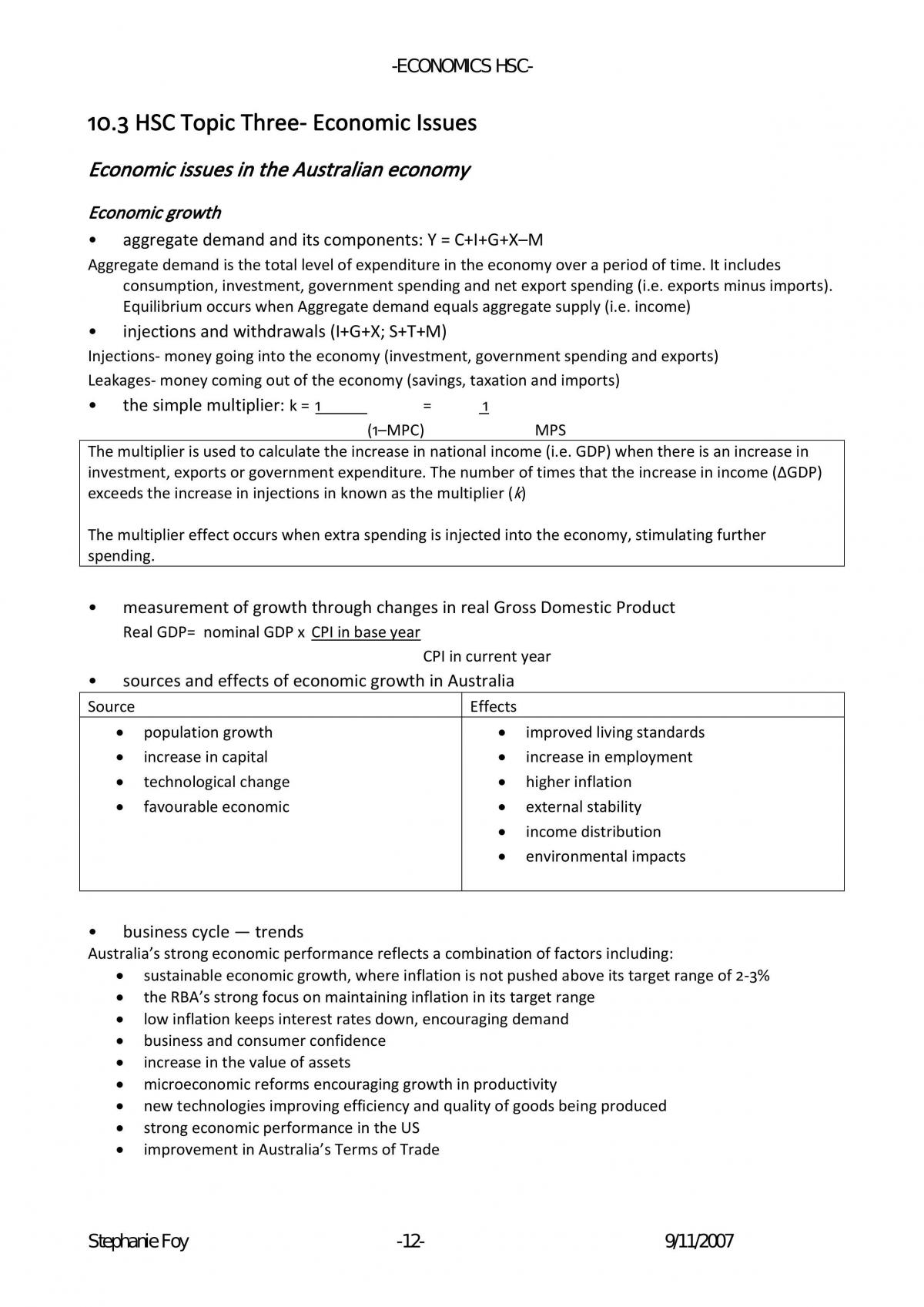 Year 12 Economics Notes | Economics - Year 12 HSC | Thinkswap