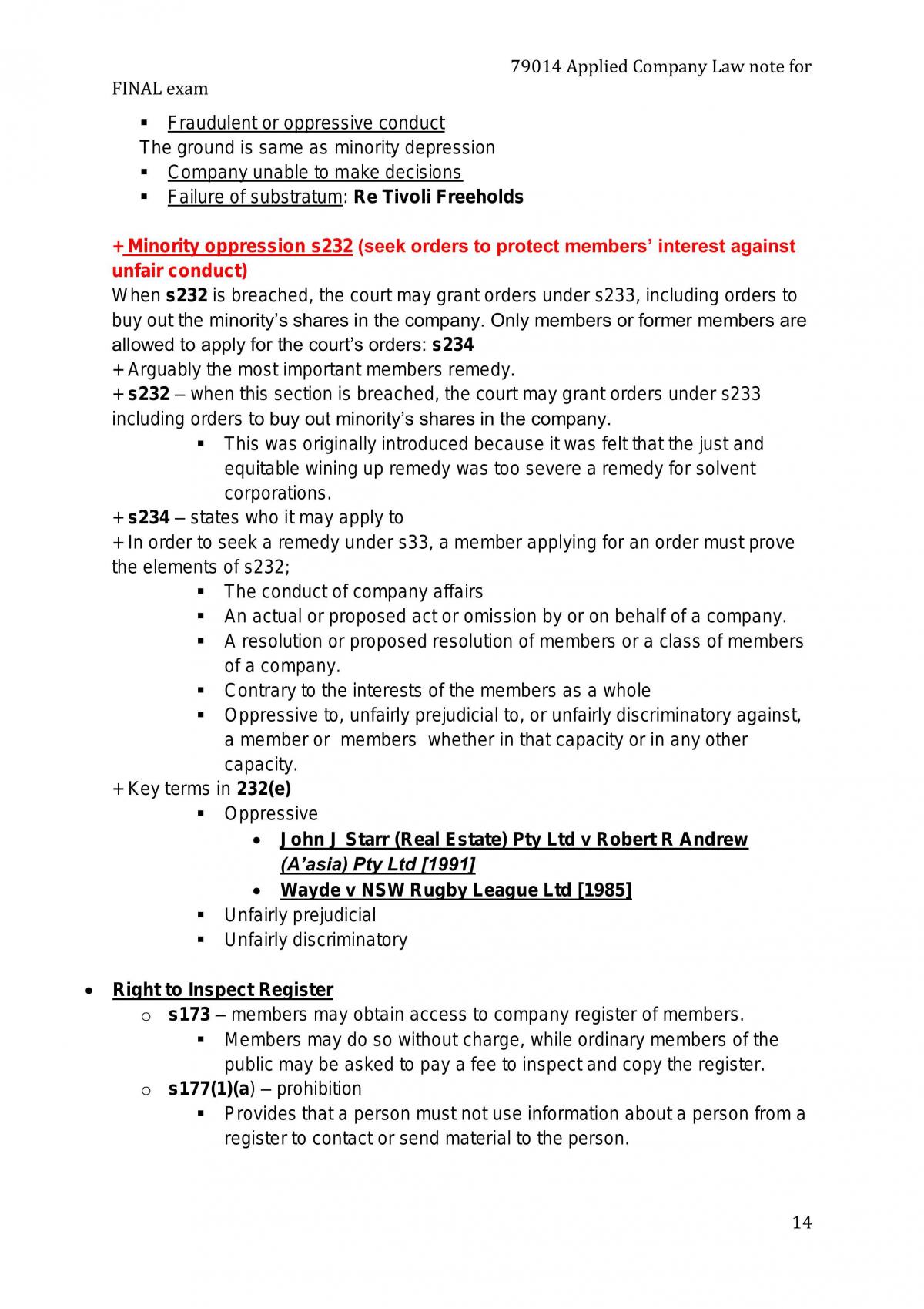 Final Exam Notes | 79014 - Applied Company Law - UTS | Thinkswap