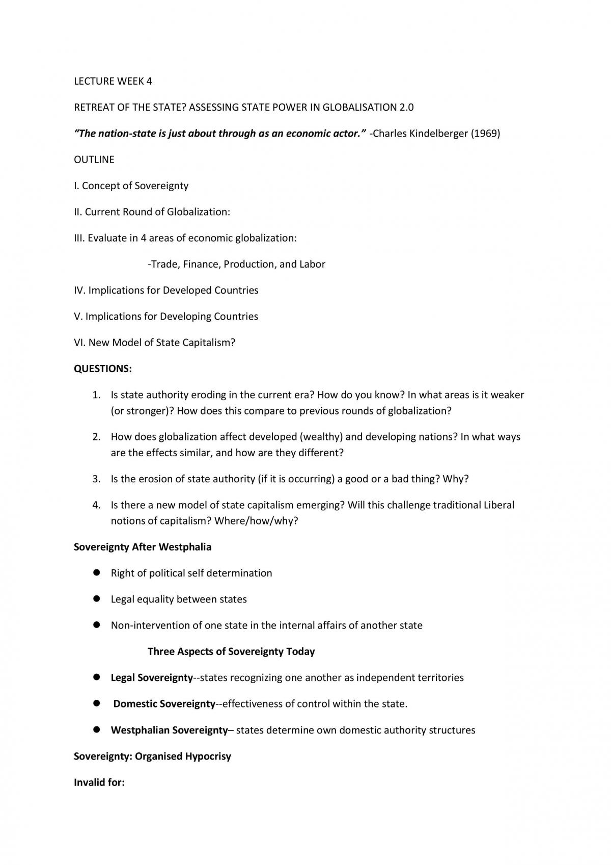 Comprehensive Lecture Notes | GOVT2440 - Globalisation and National ...