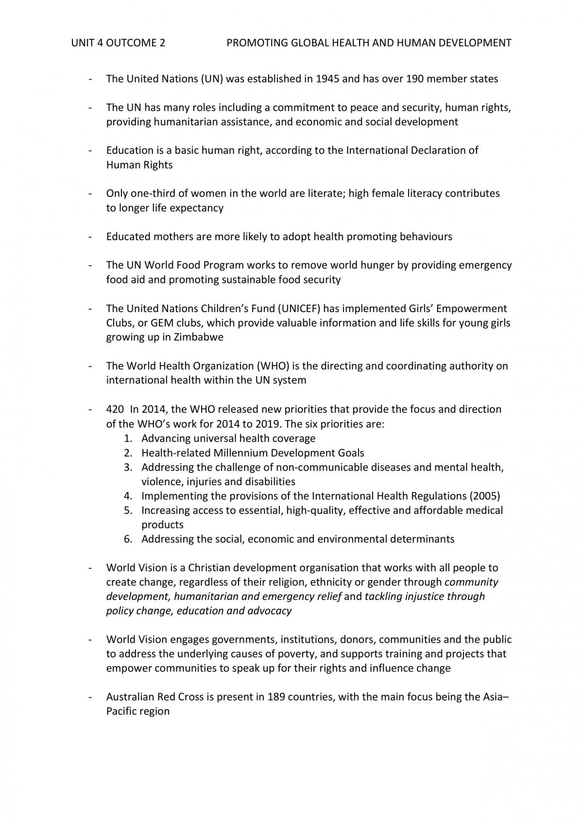 Health and Human Development Unit 4 Outcome 2 Notes | Health and Human ...
