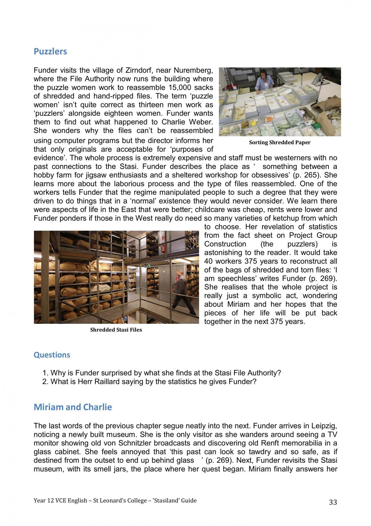 Stasiland- Complete Notes | English - Year 12 VCE | Thinkswap