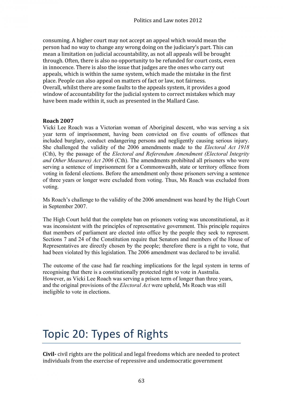 Politics and law. Exam notes. | Politics and Law - Year 12 WACE | Thinkswap